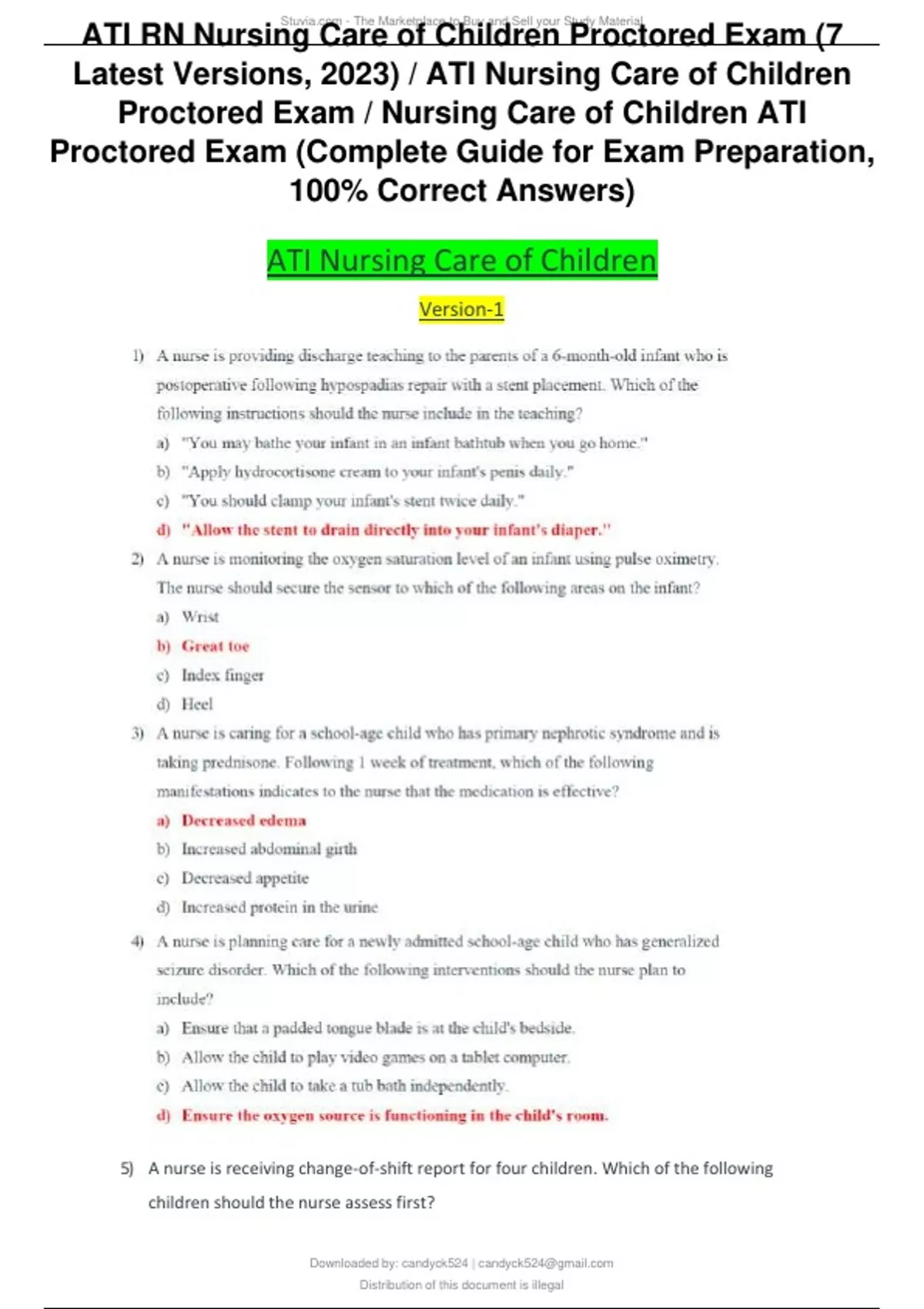 ATI PN Nursing Care of Children Proctored Exam (7 Versions) (NGN ...