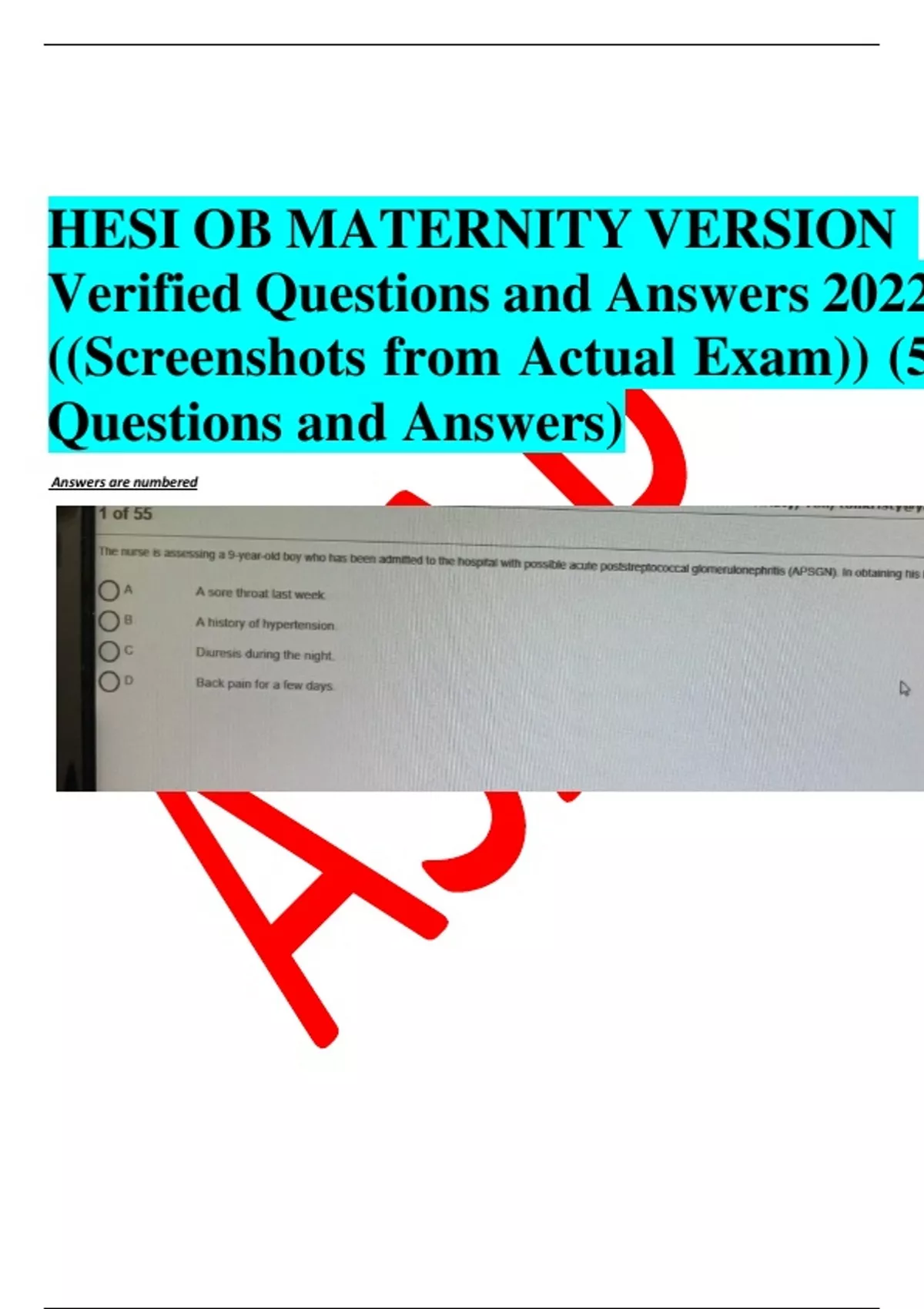 HESI OB MATERNITY VERSION Verified Questions and Answers 2022 ...