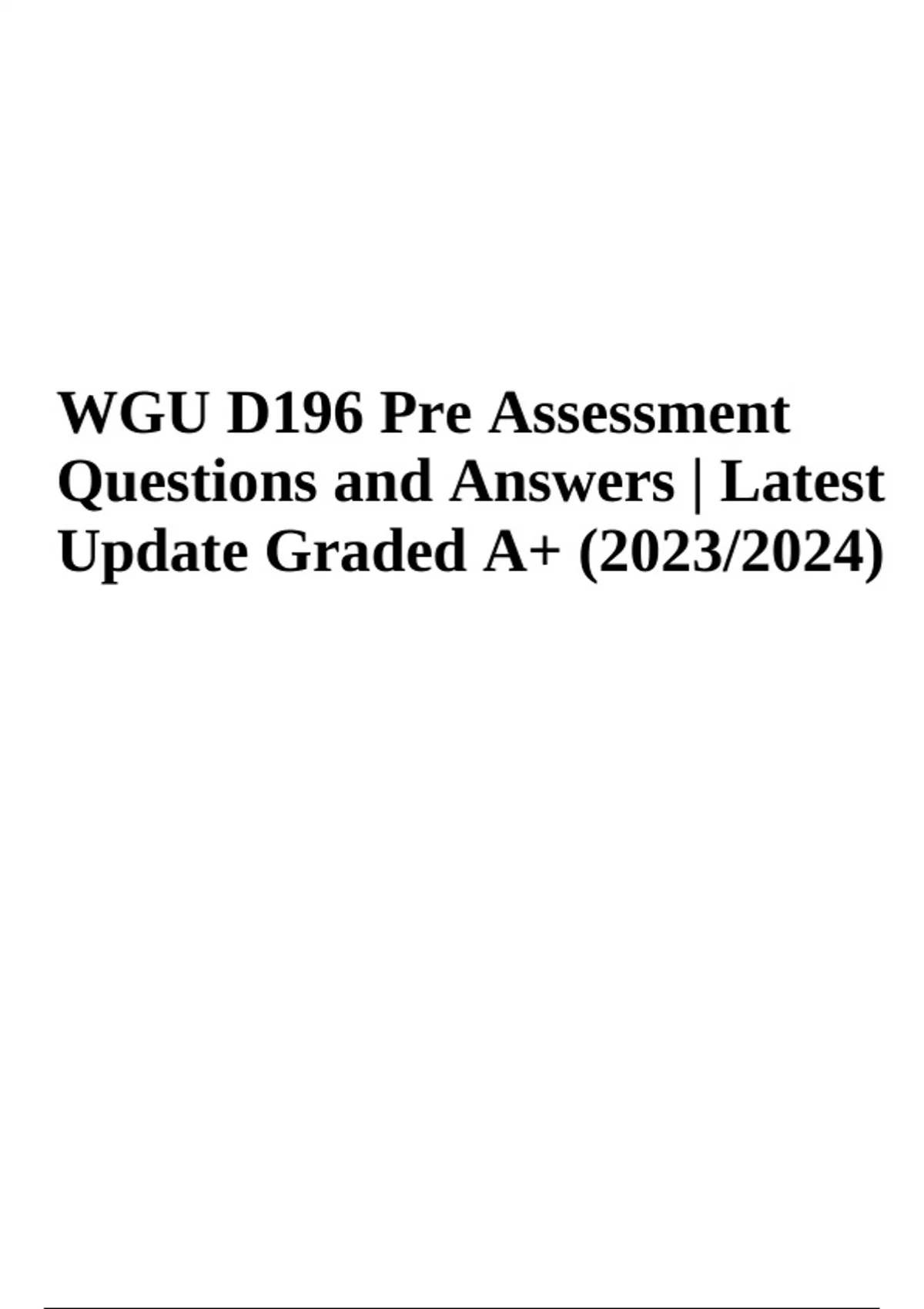 WGU D196 Pre Assessment Questions and Answers Latest Update Graded A+ ...