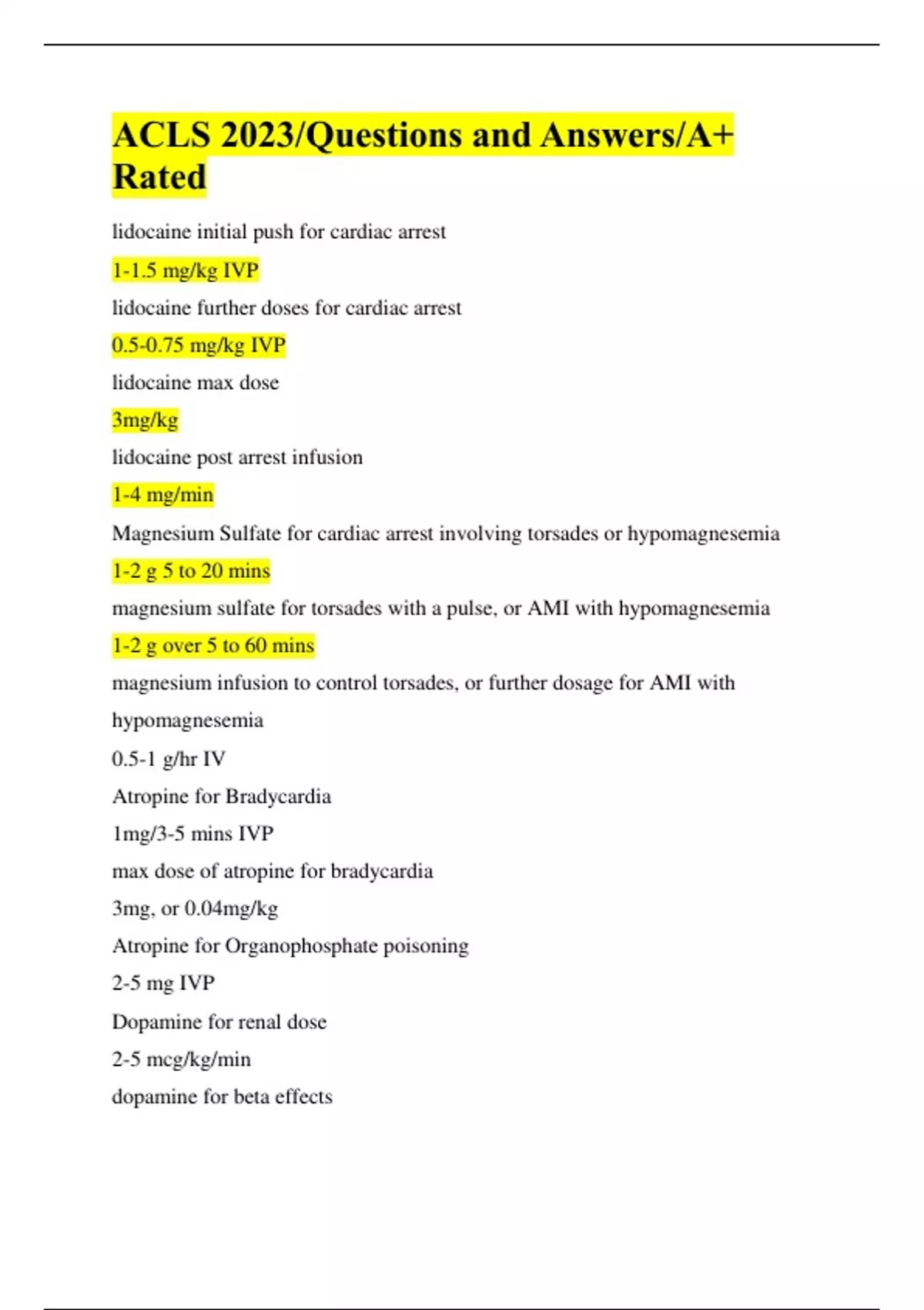 ACLS 2023/Questions and Answers/A+ Rated - Acls - Stuvia US