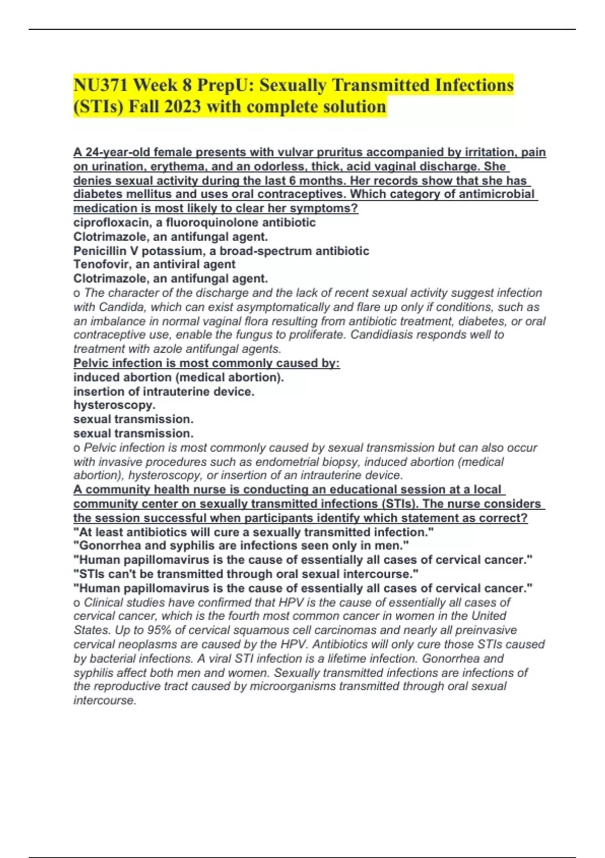 NU371 Week 8 PrepU: Sexually Transmitted Infections (STIs) Fall 2023 ...