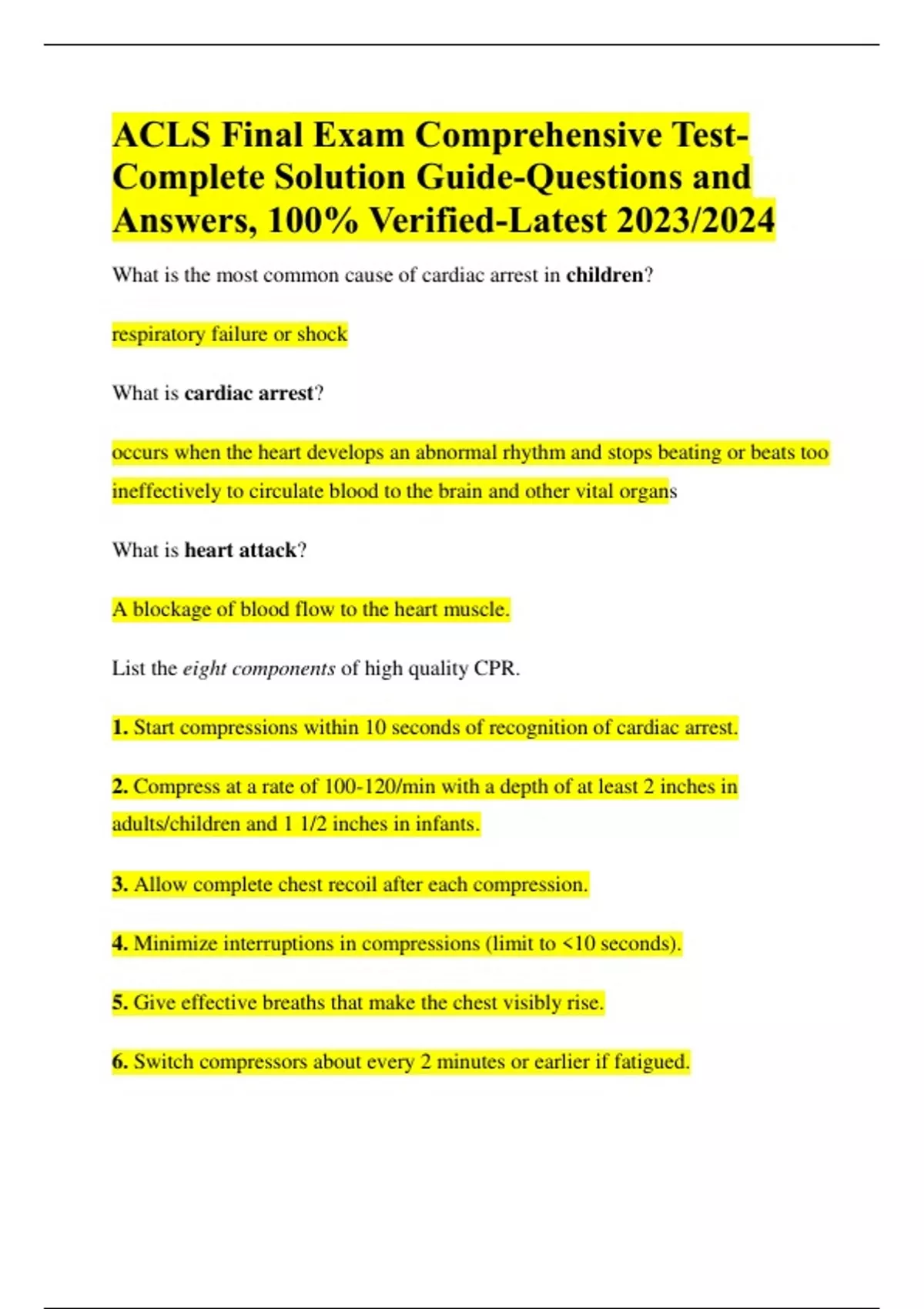 ACLS Final Exam Comprehensive Test Complete Solution Guide Questions