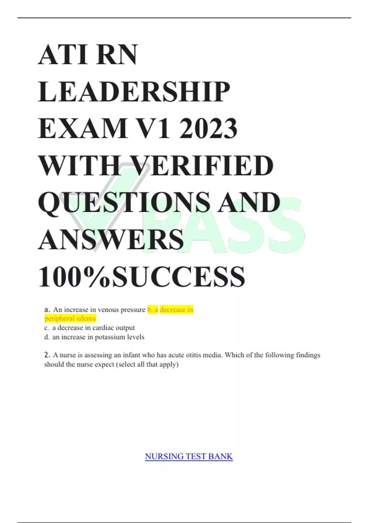 ATI RN LEADERSHIP EXAM V1 2023 WITH VERIFIED QUESTIONS AND ANSWERS 100%SUCCESS - ATI RN ...