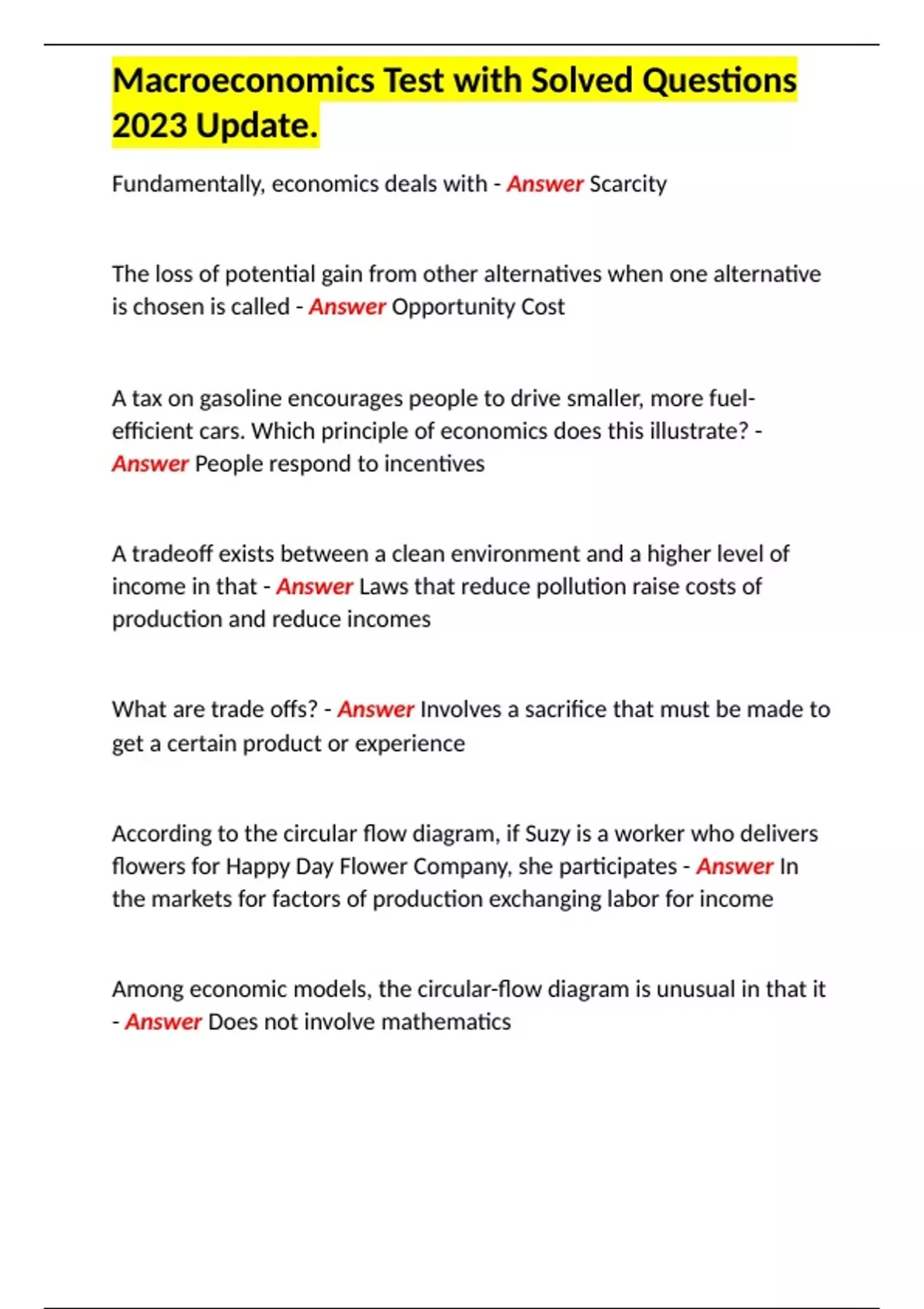 Macroeconomics Test with Solved Questions 2023 Update - Macroeconomics ...