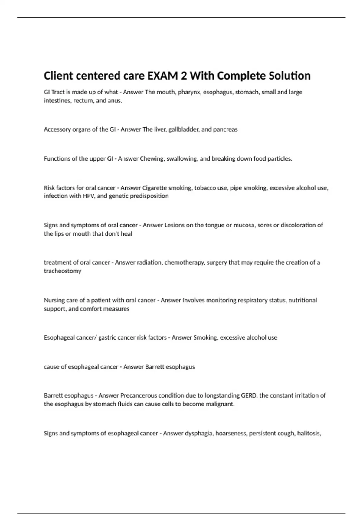 Client centered care EXAM 2 With Complete Solution - Client centered ...