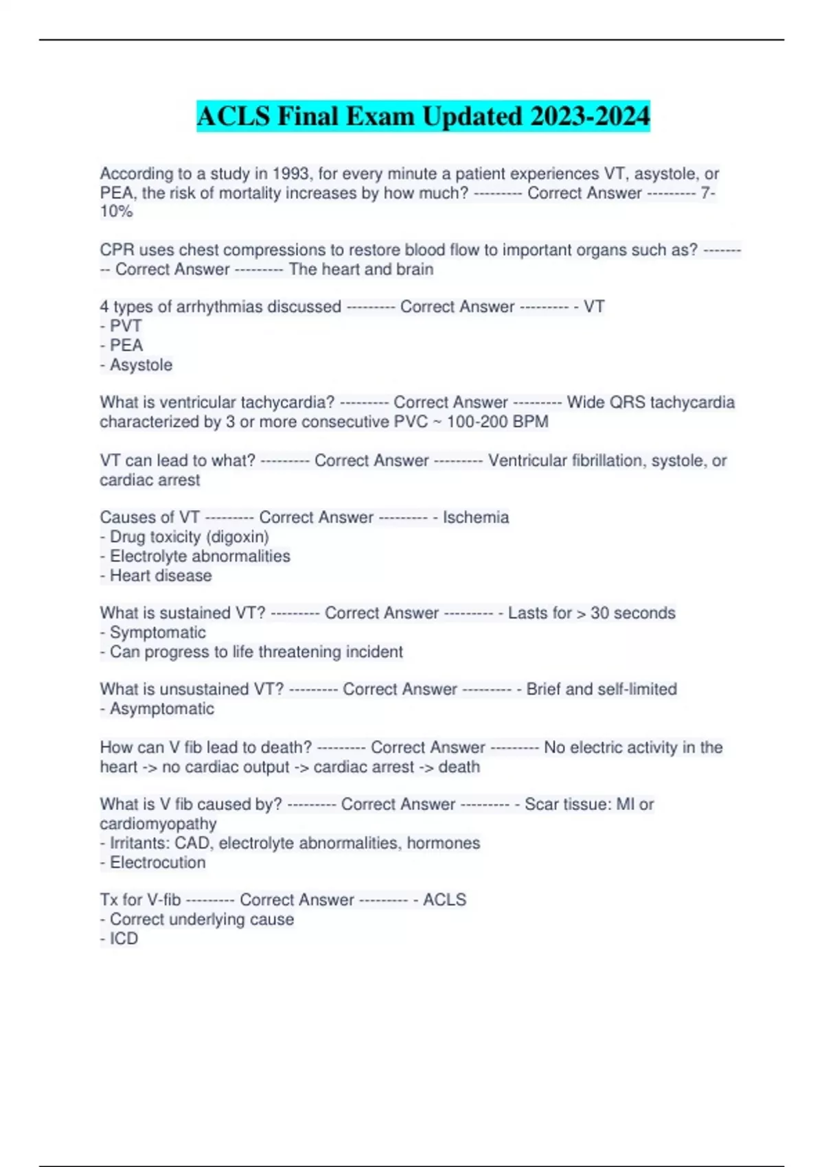 ACLS Final Exam Updated - Acls - Stuvia US