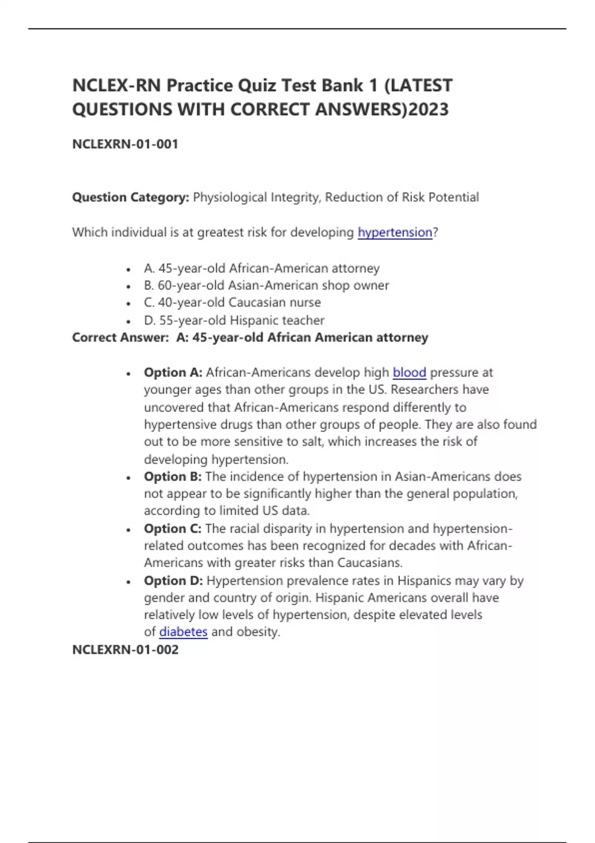 NCLEX-RN Practice Quiz Test Bank 1 (LATEST QUESTIONS WITH CORRECT ...