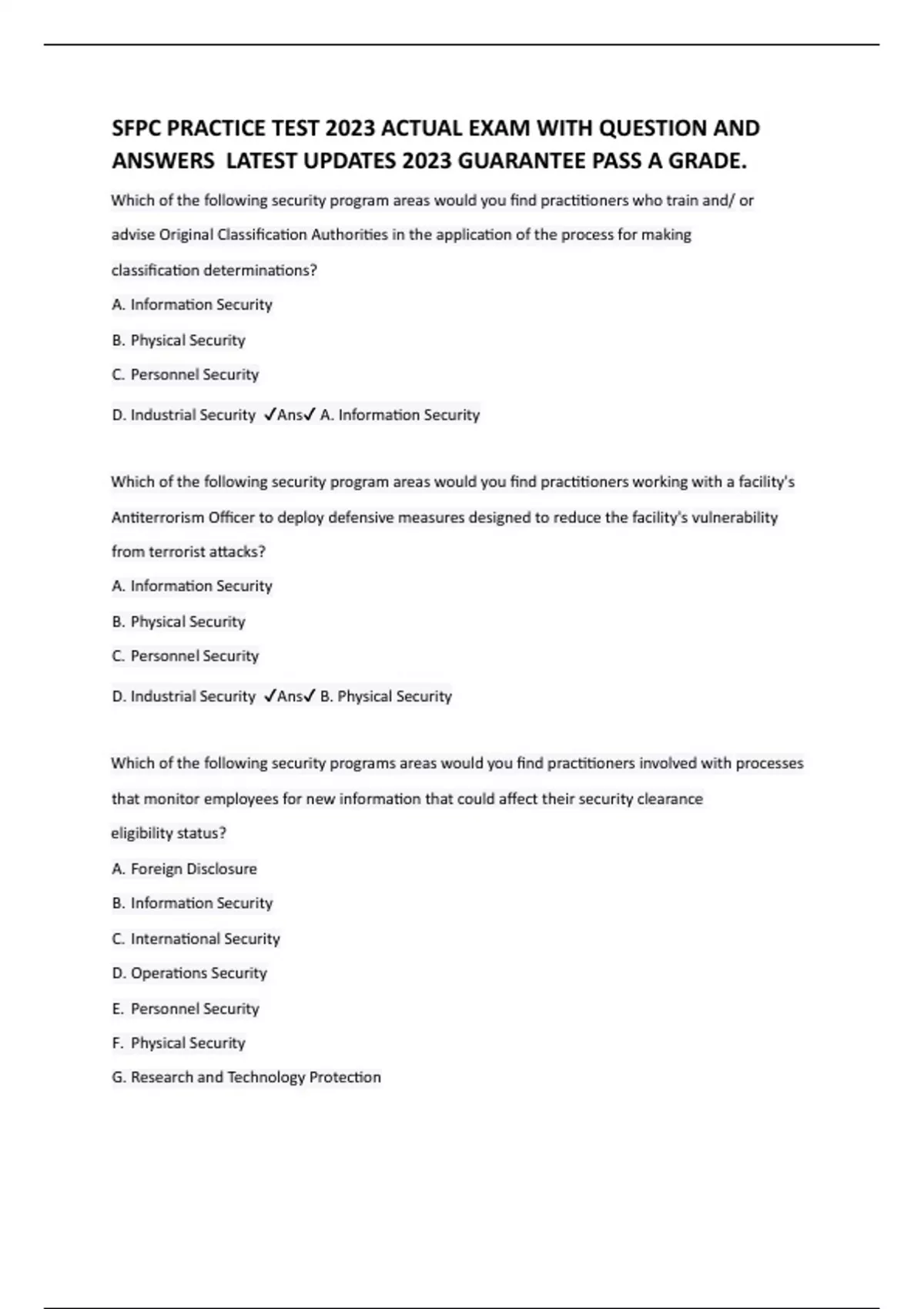 SFPC PRACTICE TEST 2023 ACTUAL EXAM WITH QUESTION AND ANSWERS LATEST ...