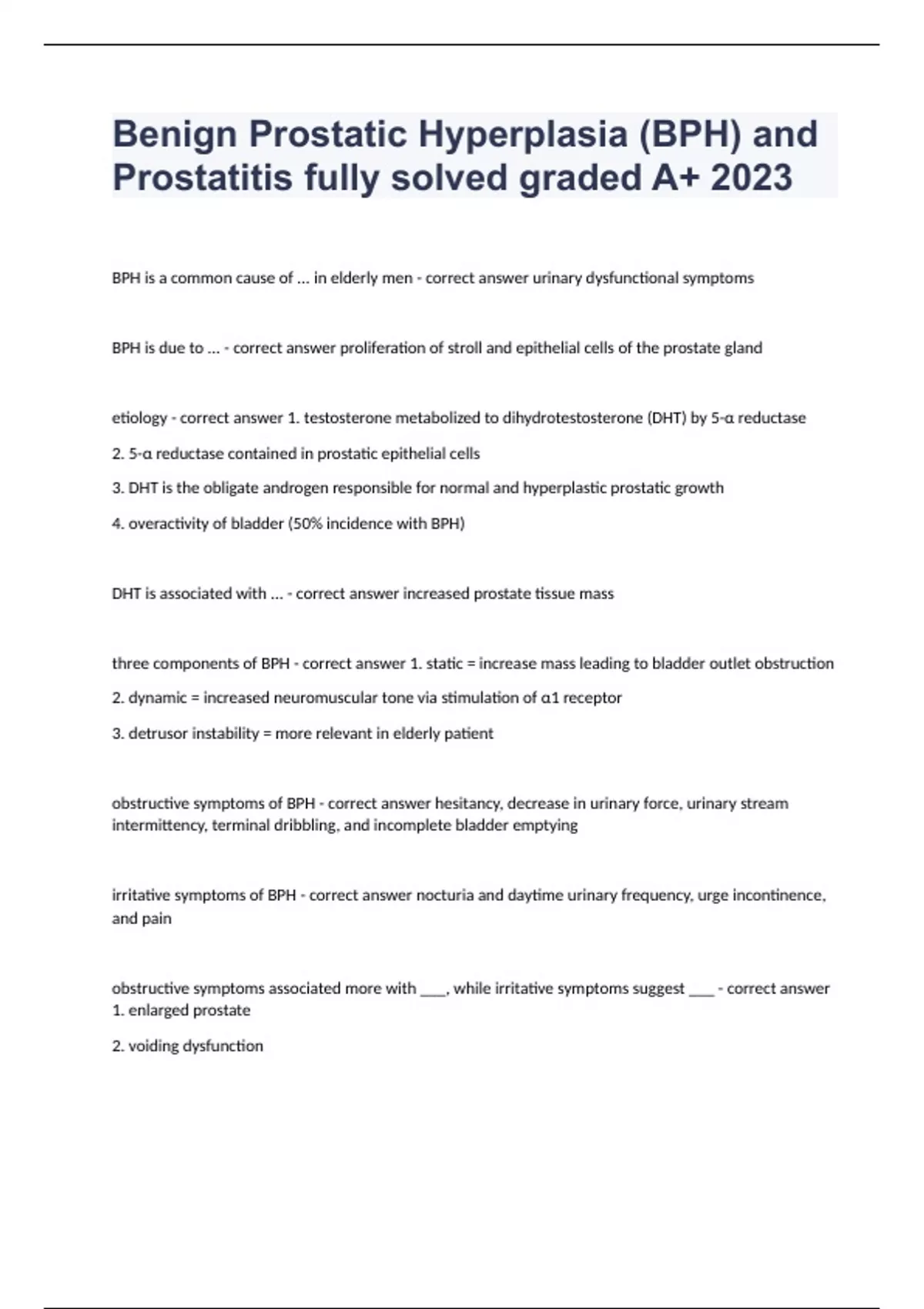 Benign Prostatic Hyperplasia (BPH) and Prostatitis fully solved graded ...