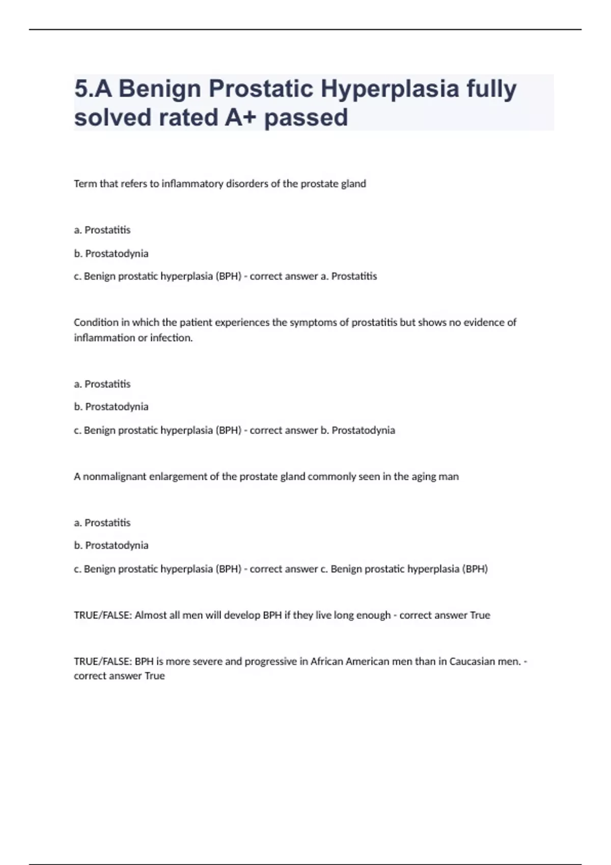 5.A Benign Prostatic Hyperplasia fully solved rated A+ passed - Benign ...