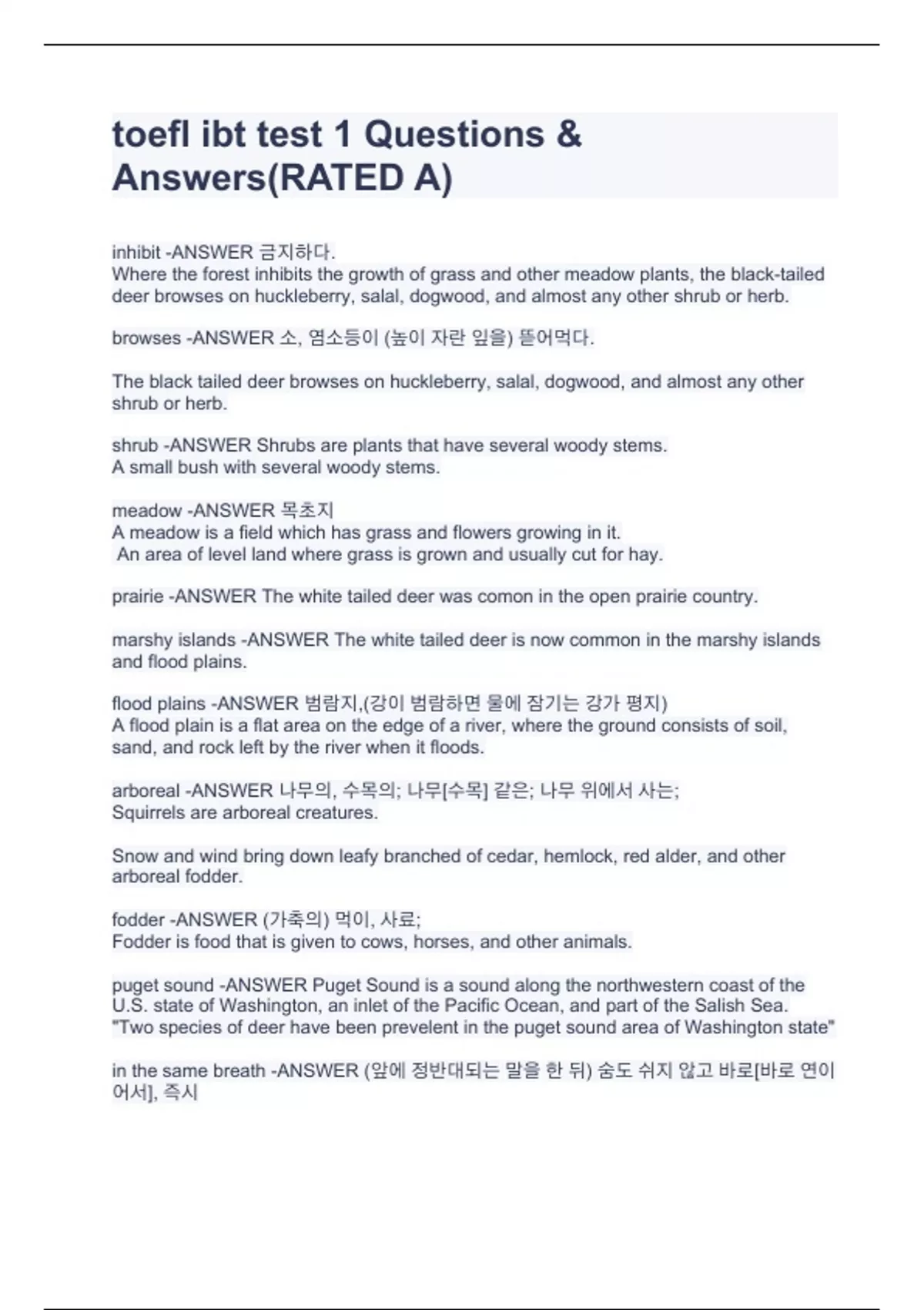 toefl ibt test 1 Questions & Answers(RATED A) - Toefl ibt - Stuvia US