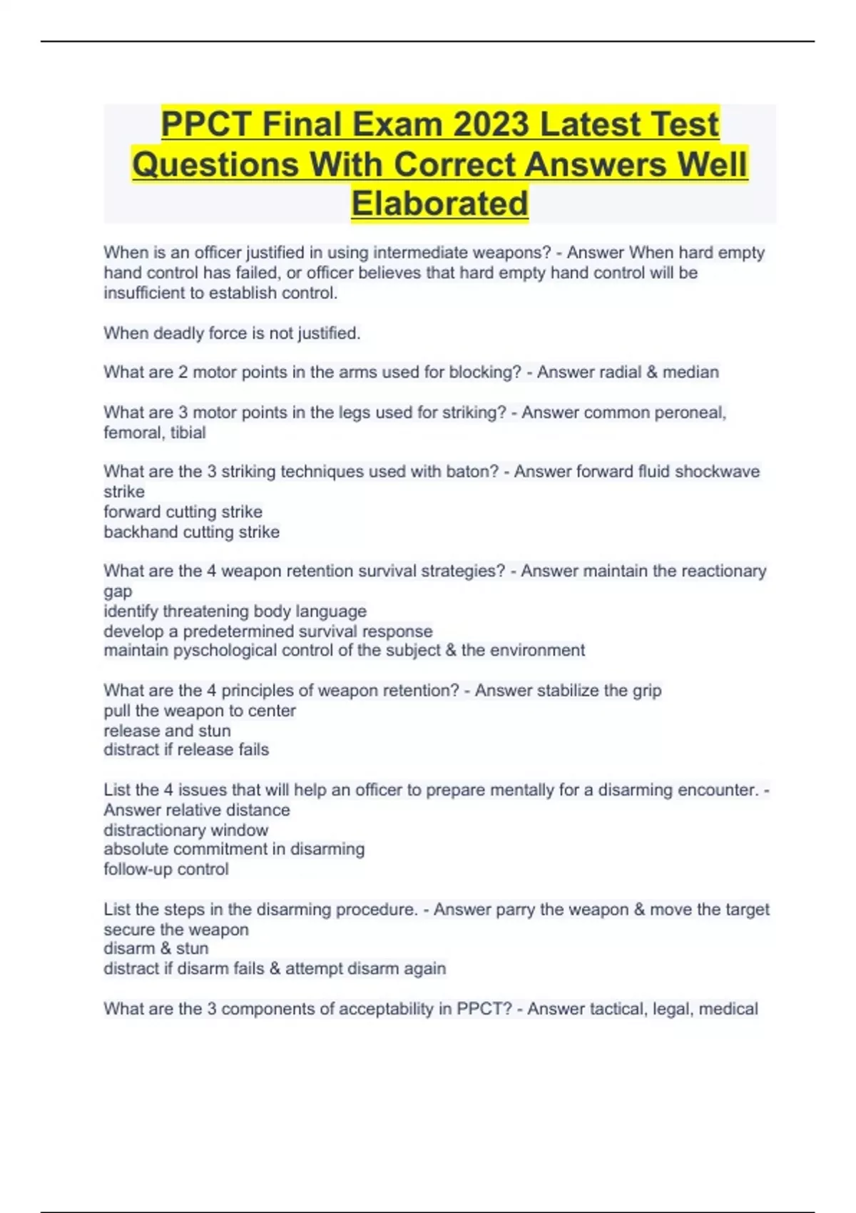 PPCT Final Exam 2023 Latest Test Questions With Correct Answers Well ...