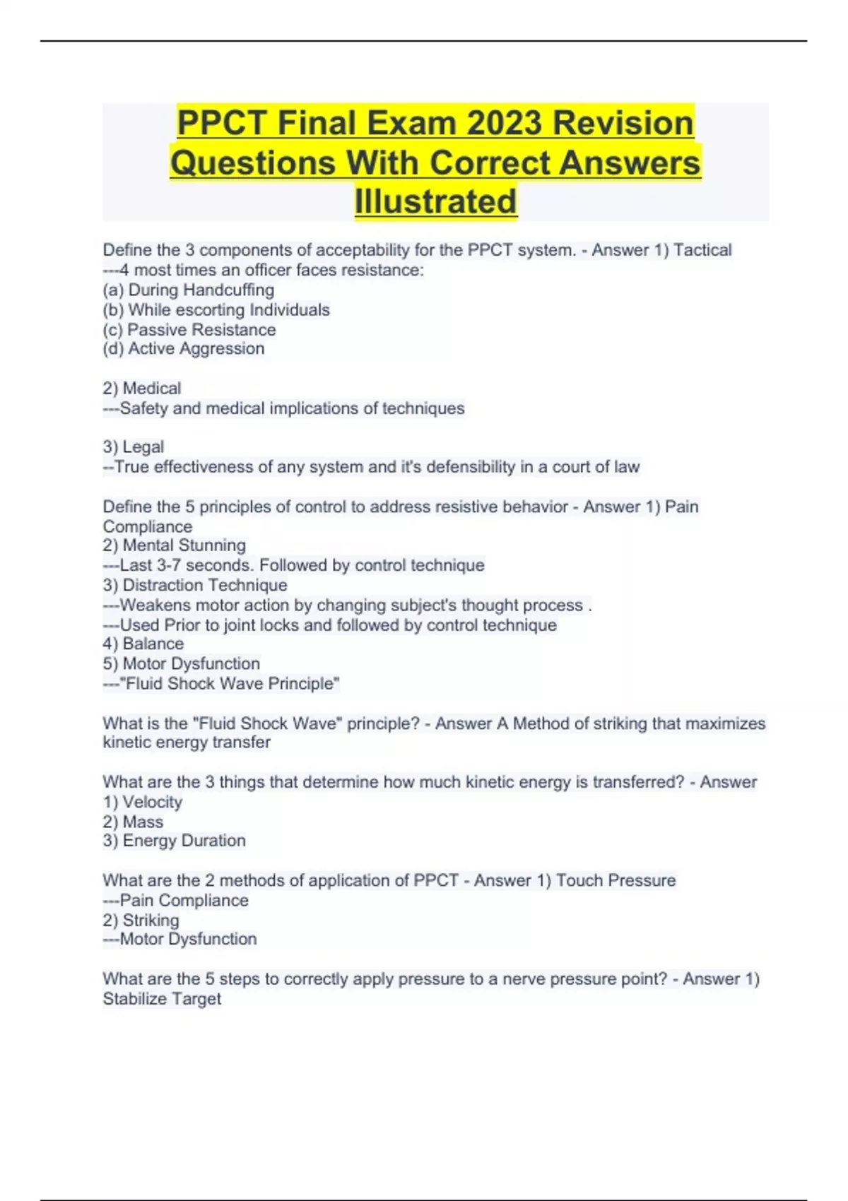 PPCT Final Exam 2023 Revision Questions With Correct Answers ...