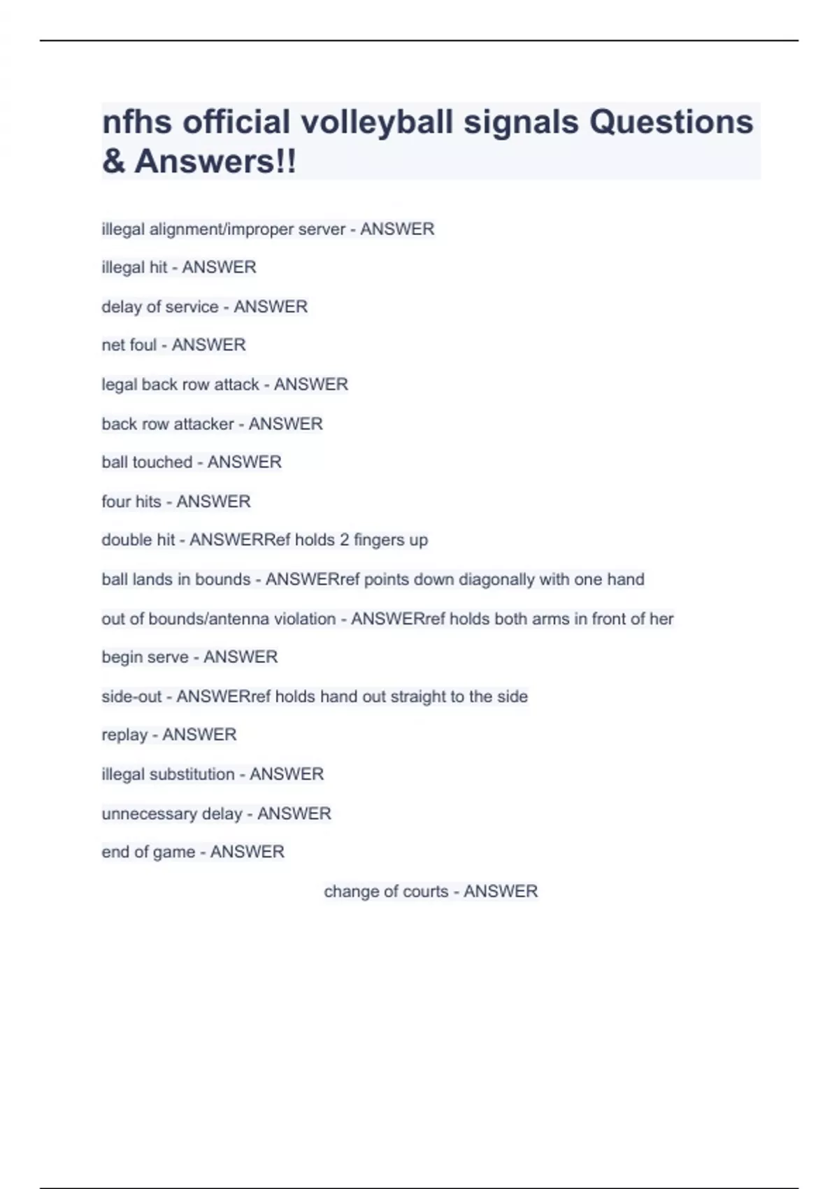nfhs official volleyball signals Questions & Answers!! - Nfhs ...