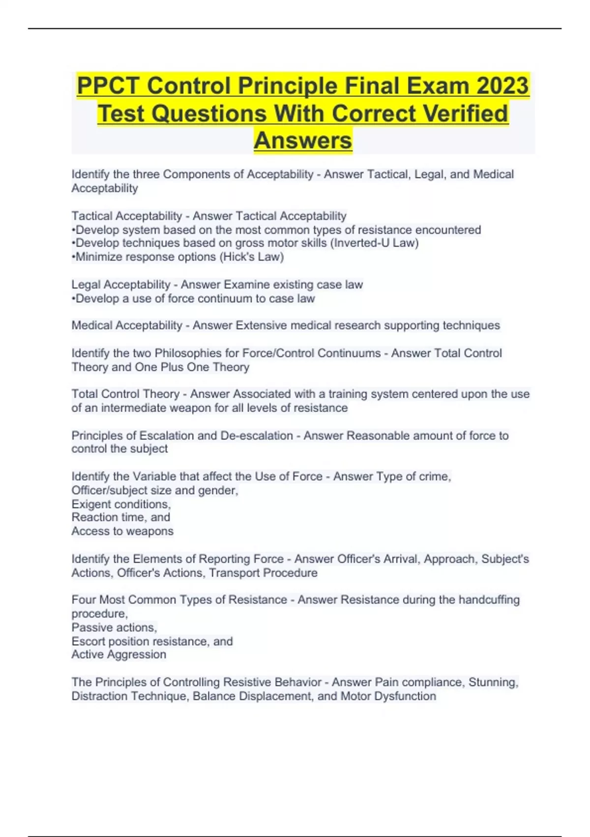 PPCT Control Principle Final Exam 2023 Test Questions With Correct ...