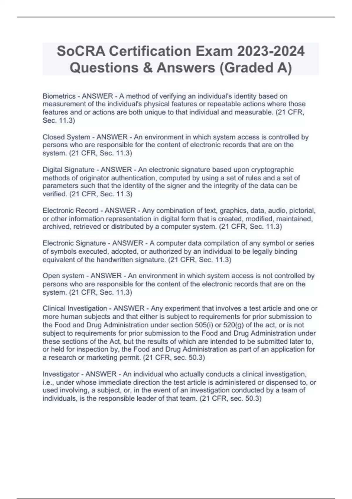 SOCRA Certification Tests BUNDLED| Complete Questions and Answers (100% ...