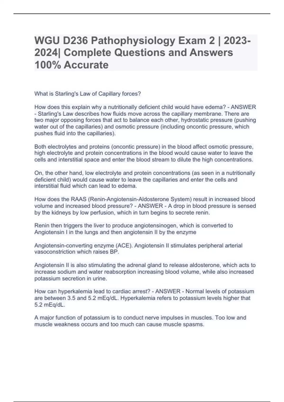 WGU D236 Pathophysiology Exam 2 | | Complete Questions and Answers 100% ...