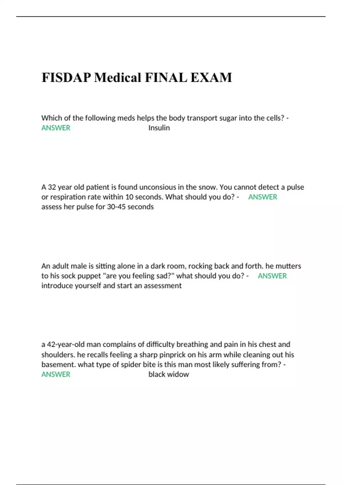 FISDAP Medical FINAL EXAM - FISDAP Paramedic - Stuvia US