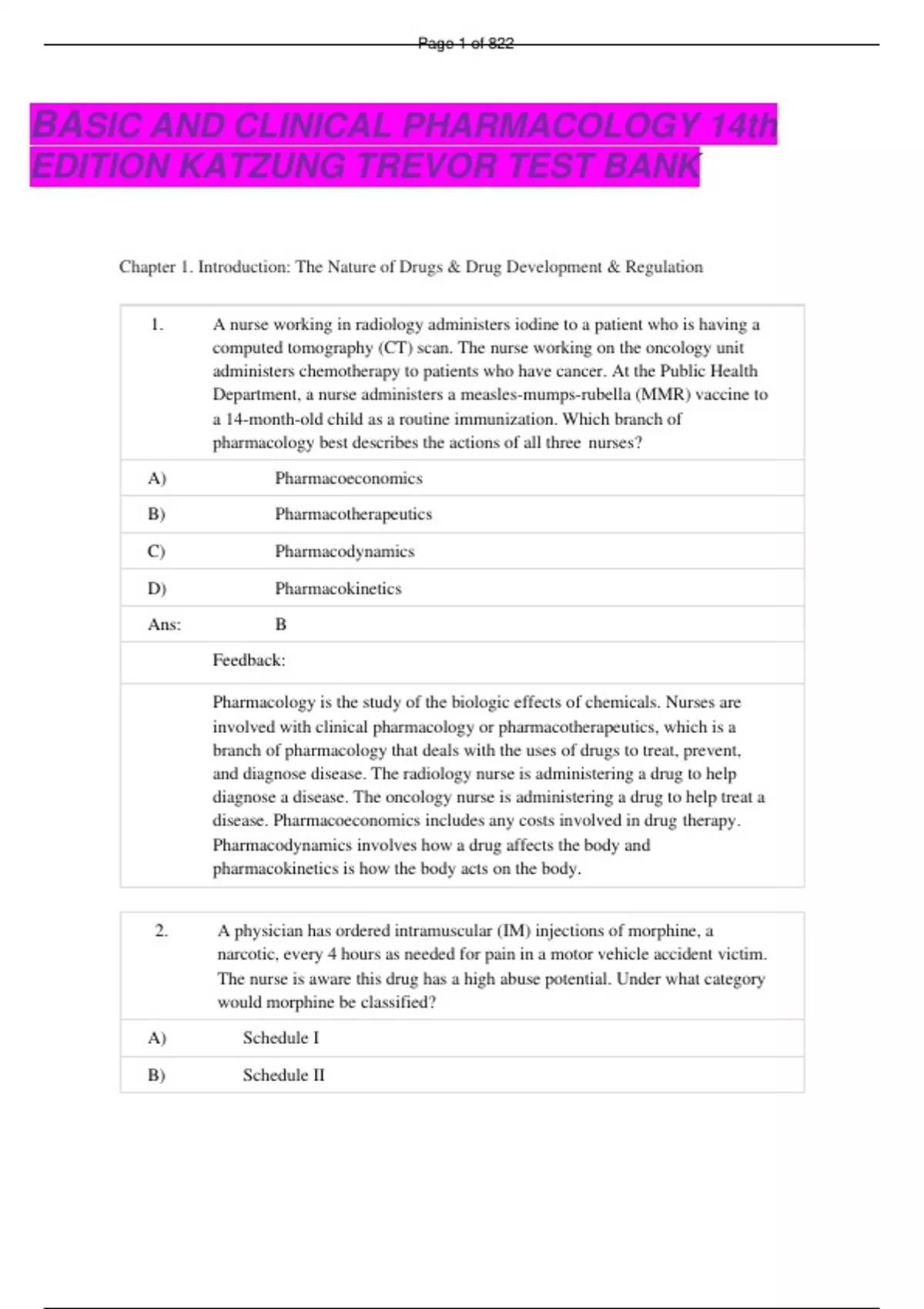 BASIC AND CLINICAL PHARMACOLOGY 14th EDITION KATZUNG TREVOR TEST BANK ...
