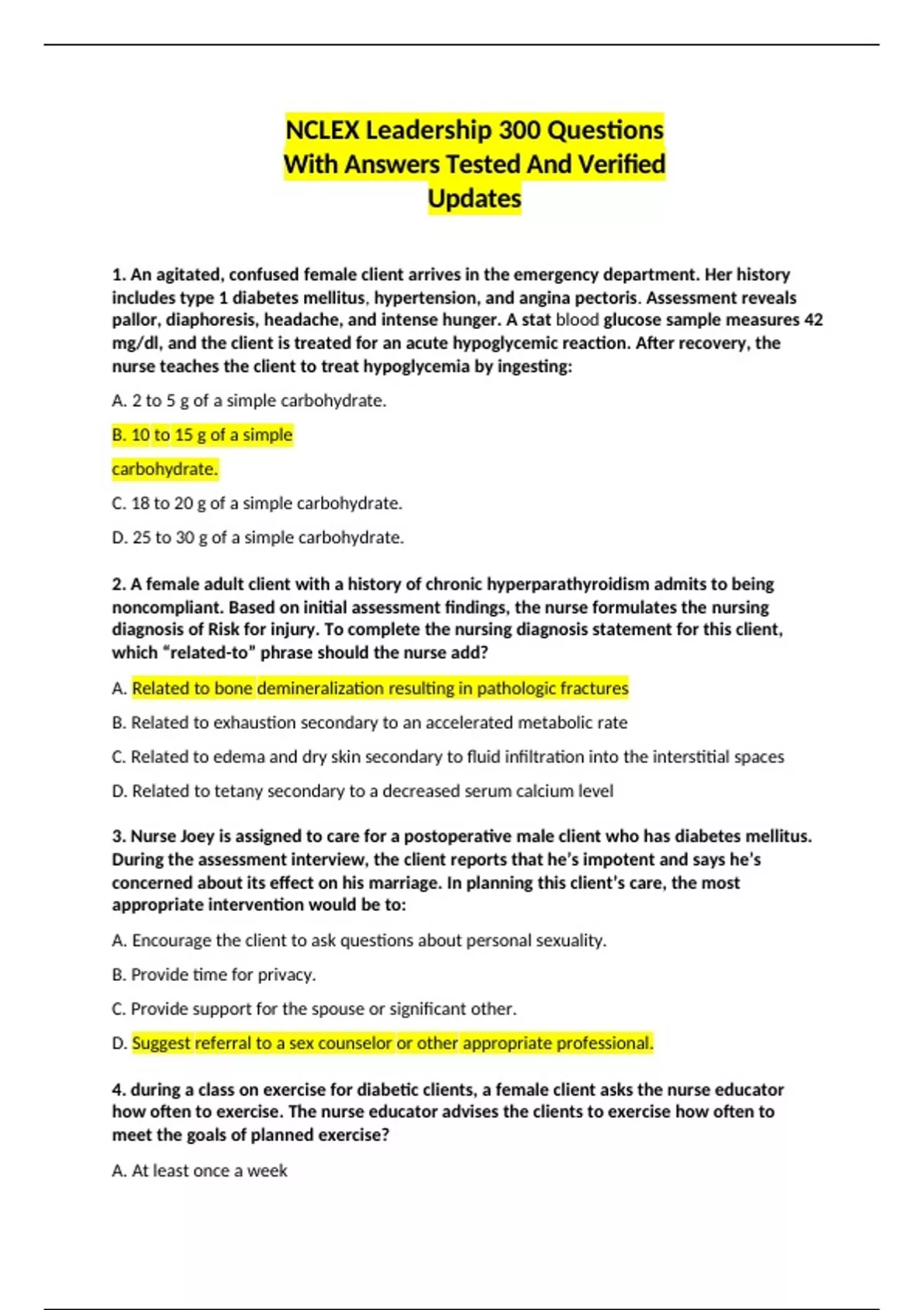 NCLEX Leadership 300 Questions With Answers Tested And Verified Updates ...