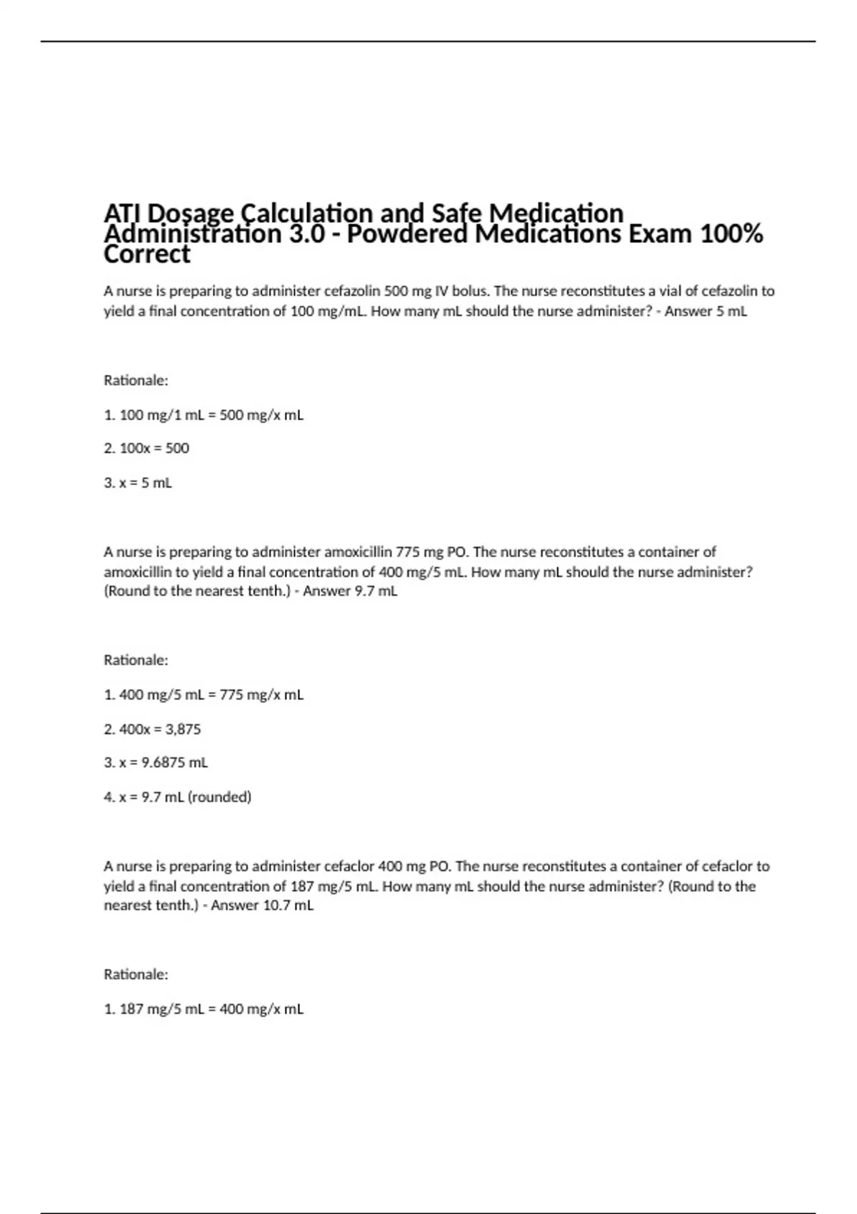 ATI Dosage Calculation and Safe Medication Administration 3.0 ...