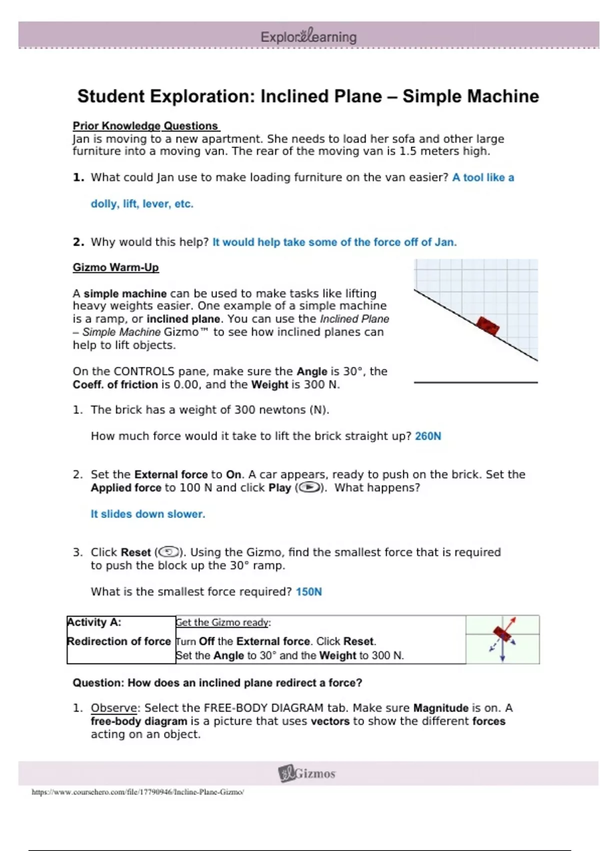 Student Exploration_ Inclined Plane –Simple Machine GIZMO - SCIENCE ...