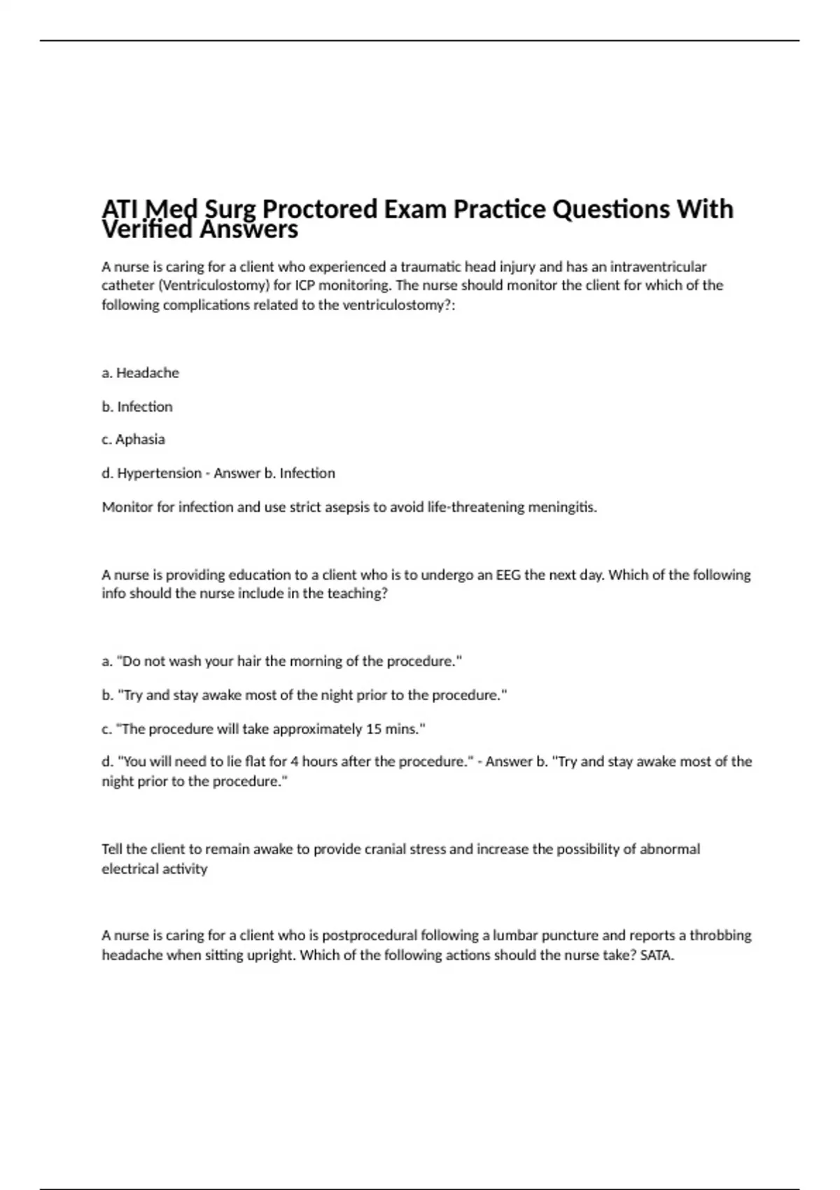 ATI Med Surg Proctored Exam Practice Questions With Verified Answers - ATI Med Surg - Stuvia US