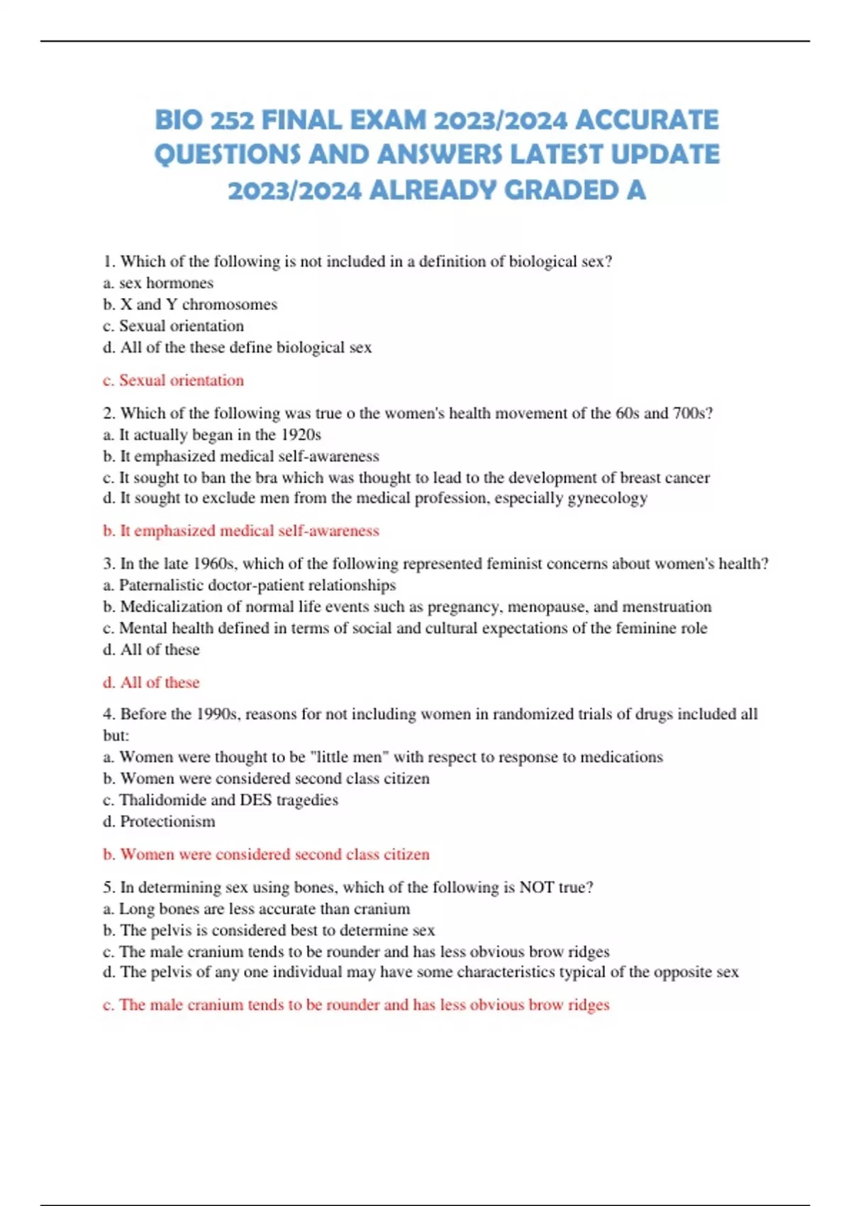 BIO 252 FINAL EXAM 2023/2024 ACCURATE QUESTIONS AND ANSWERS LATEST ...