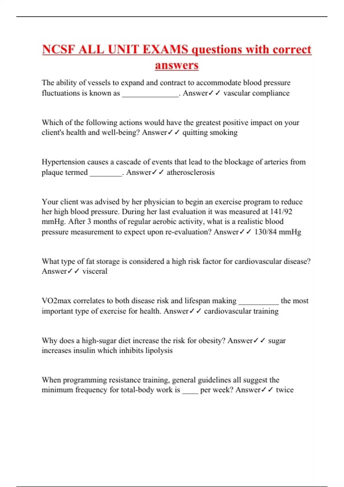NCSF ALL UNIT EXAMS questions with correct answers - NCSF - Stuvia US