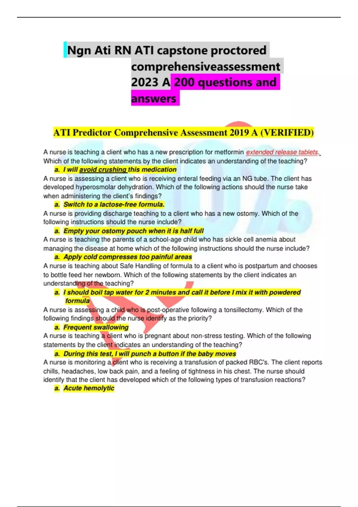 Ngn Ati RN ATI capstone proctored comprehensiveassessment 2023 A 200 ...