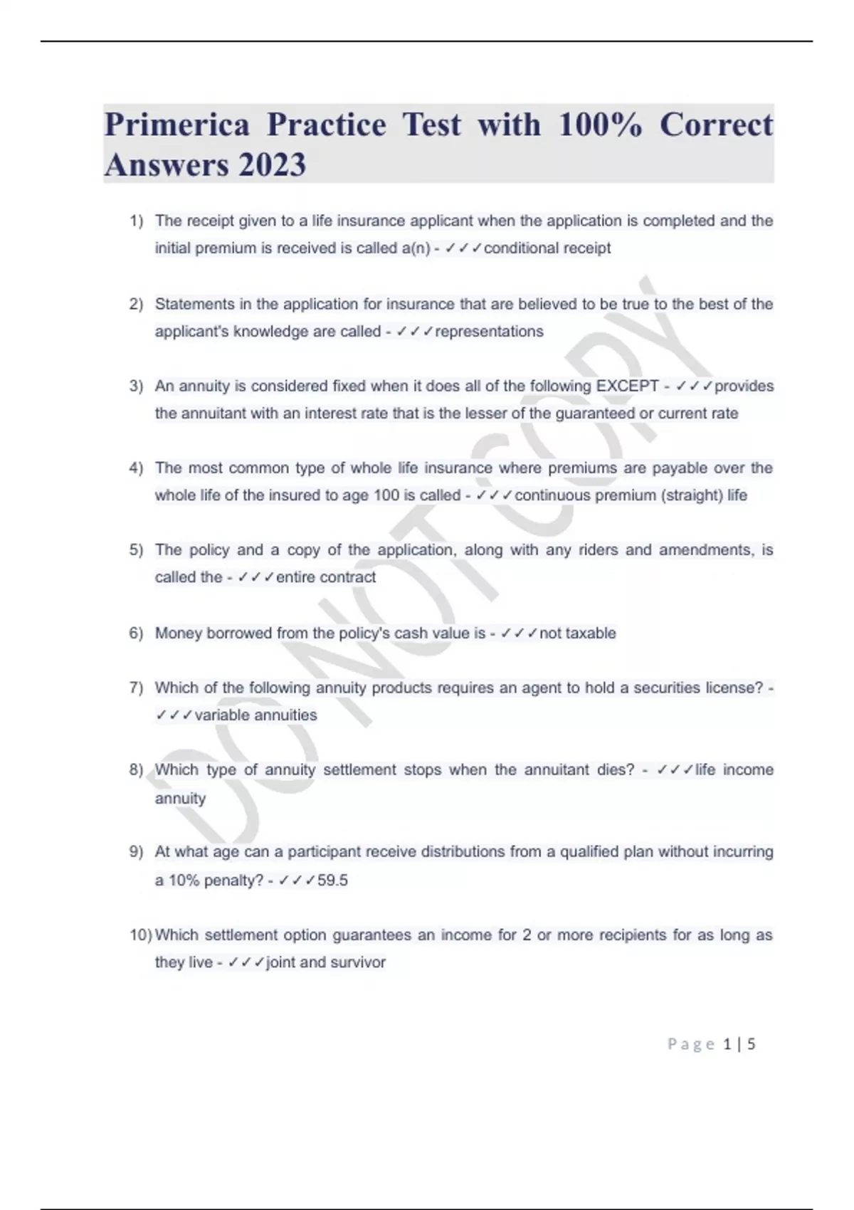 Primerica Practice Test with 100% Correct Answers 2023 - Primerica ...