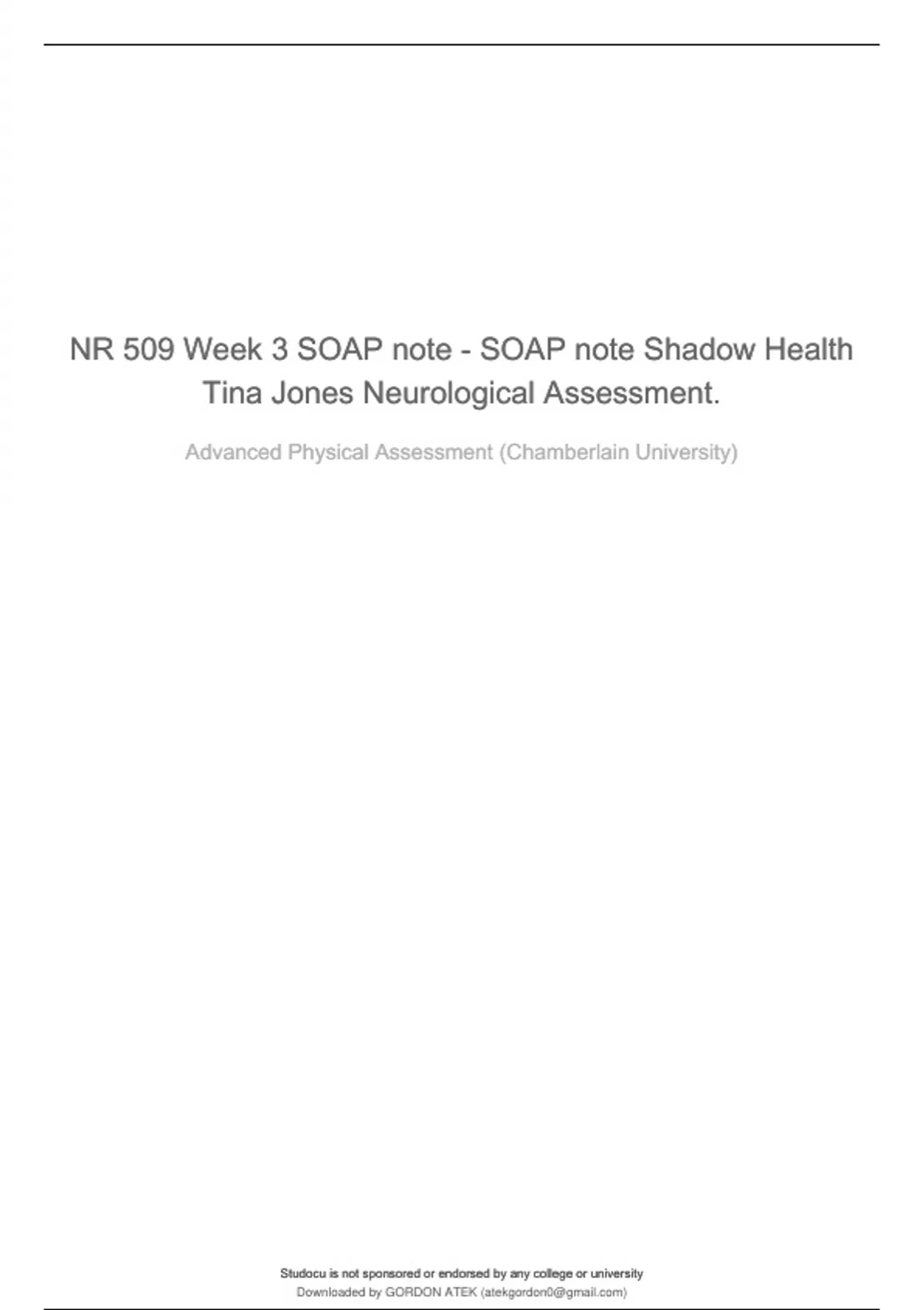 NR 509 Week 3 SOAP note - SOAP note Shadow Health Tina Jones ...