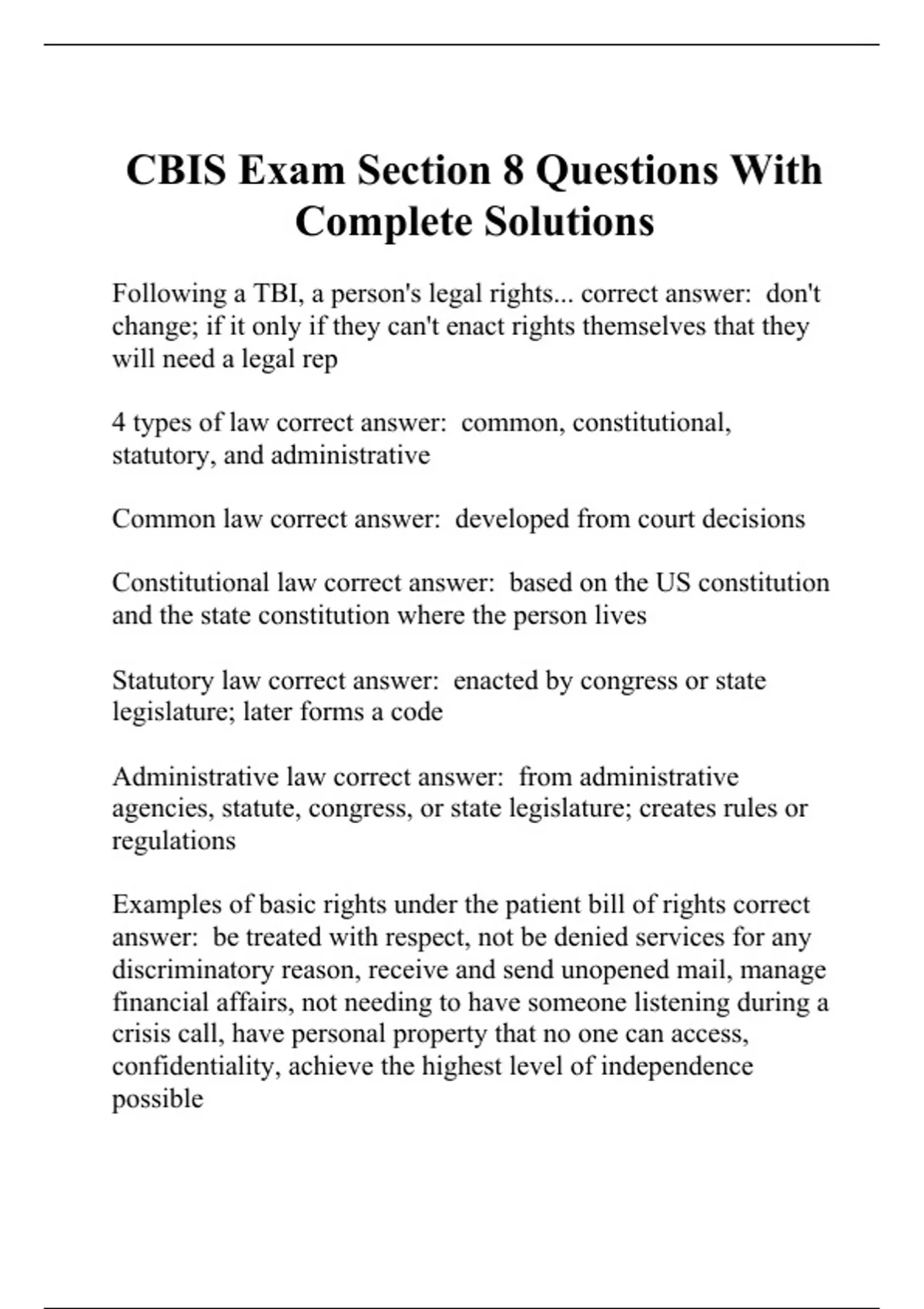 CBIS Exam Section 8 Questions With Complete Solutions - CBIS - Stuvia US