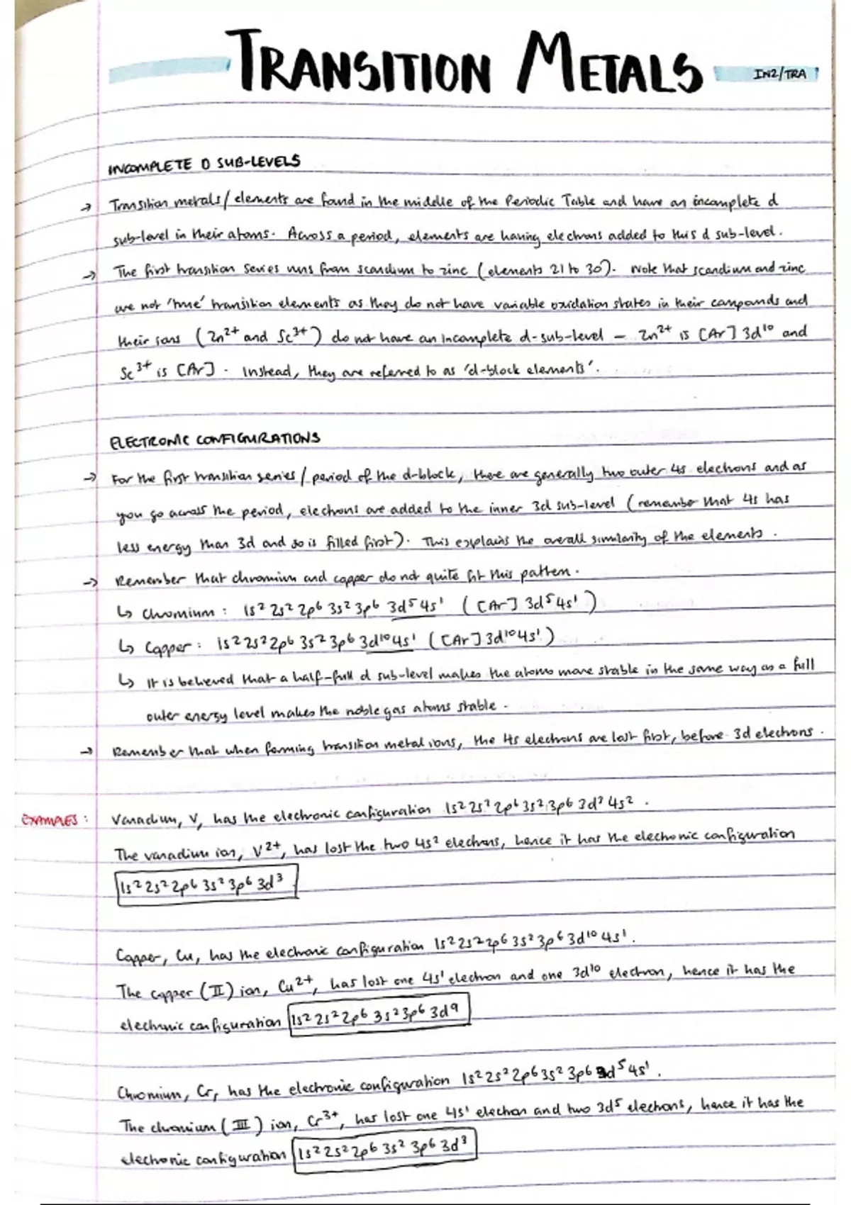 AQA A-Level Chemistry Handwritten Notes – Transition metals - Unit 3.2. ...