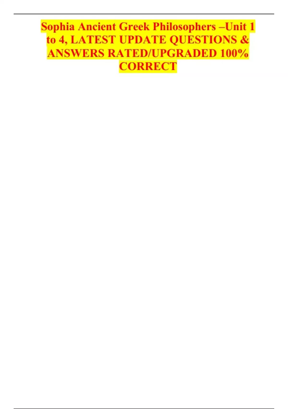 Sophia Ancient Greek Philosophers –Unit 1 to 4, LATEST UPDATE QUESTIONS ...