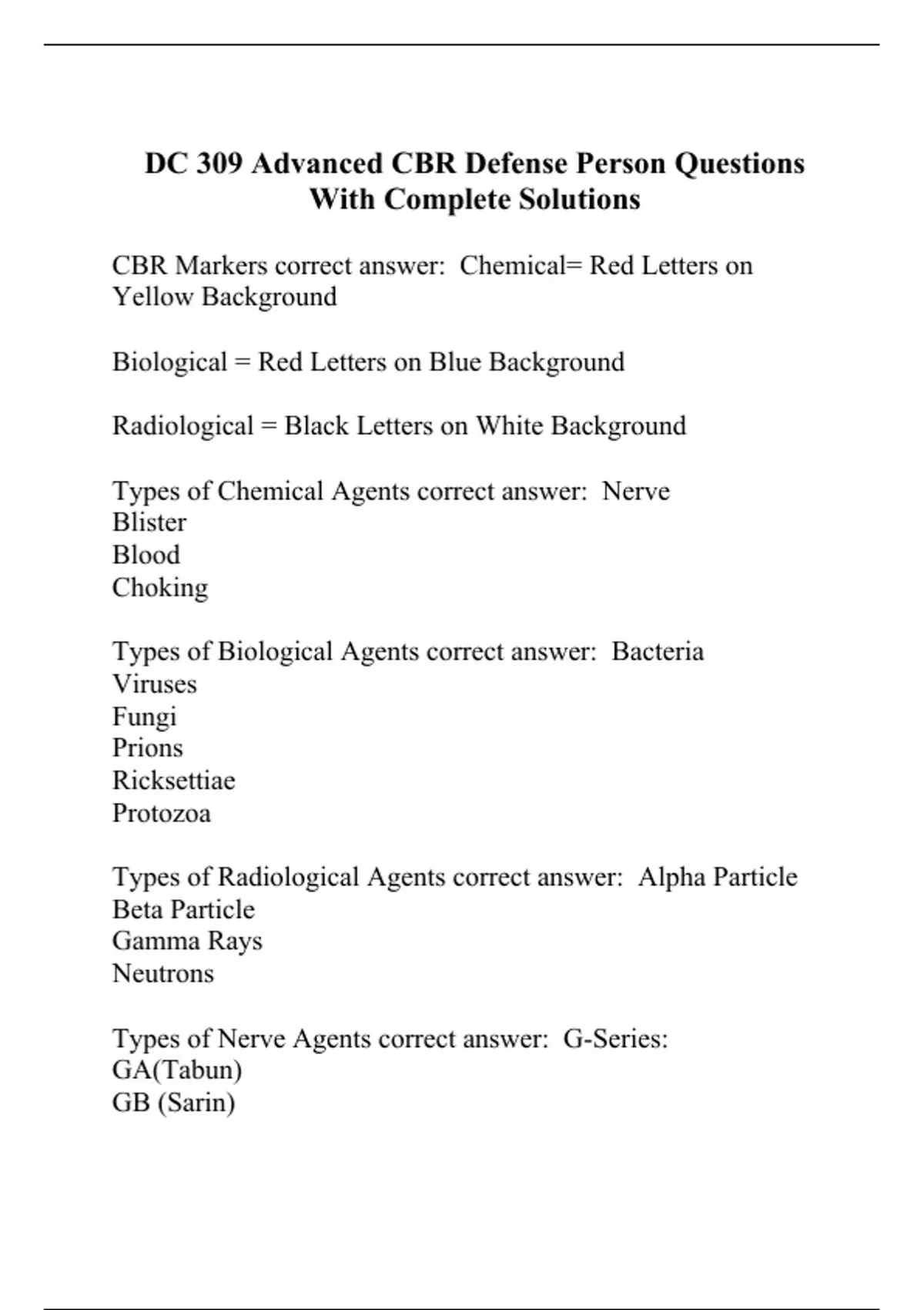 DC 309 Advanced CBR Defense Person Questions With Complete Solutions ...