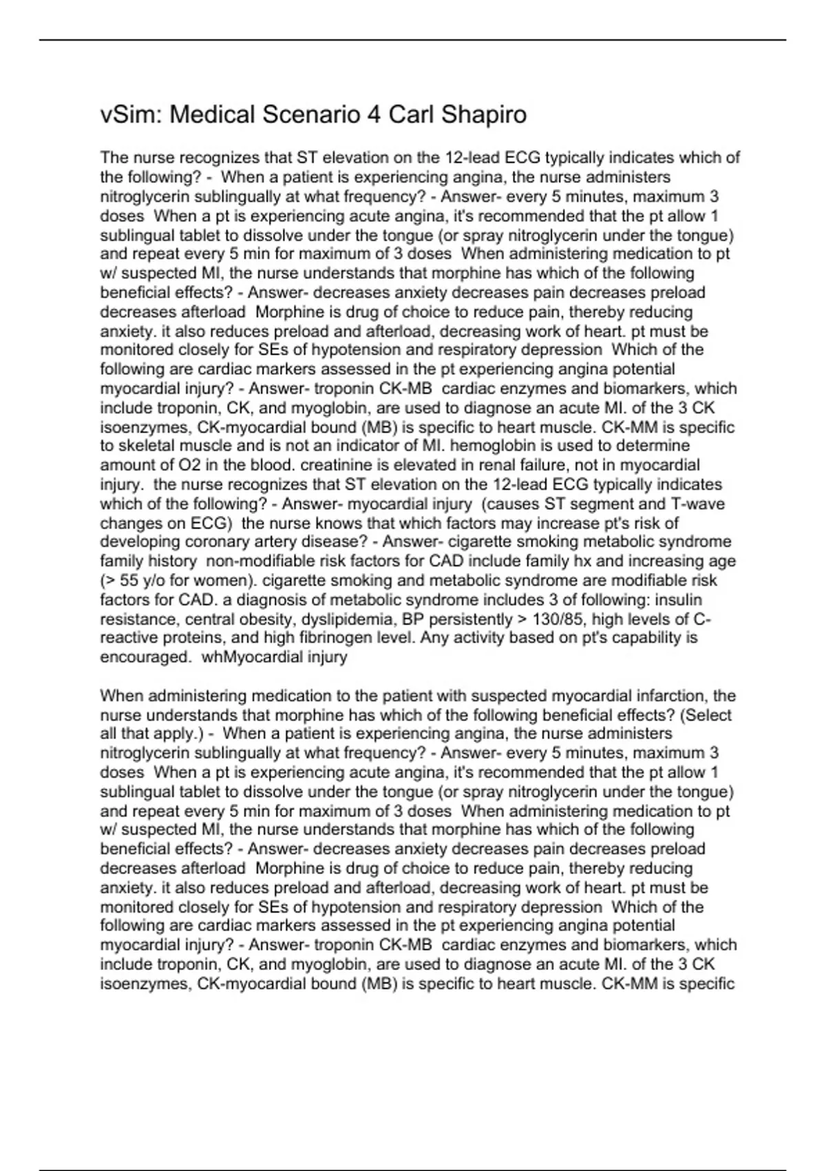 vSim: Medical Scenario 4 Carl Shapiro - Carl Shapiro - Stuvia US