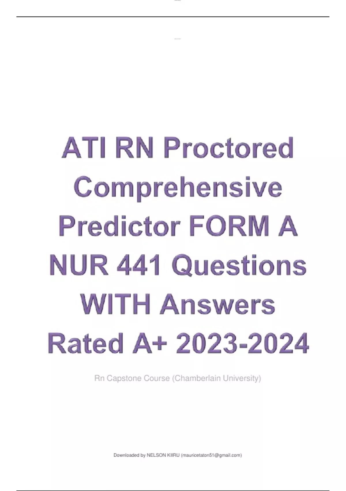 ATI RN Proctored Comprehensive Predictor FORM A NUR 441 Questions WITH ...