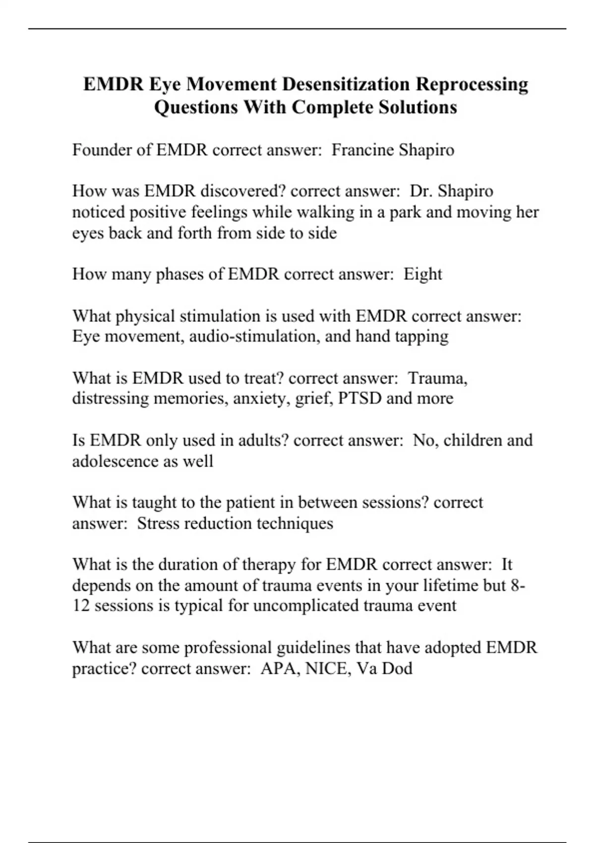 EMDR Eye Movement Desensitization Reprocessing Questions With Complete ...