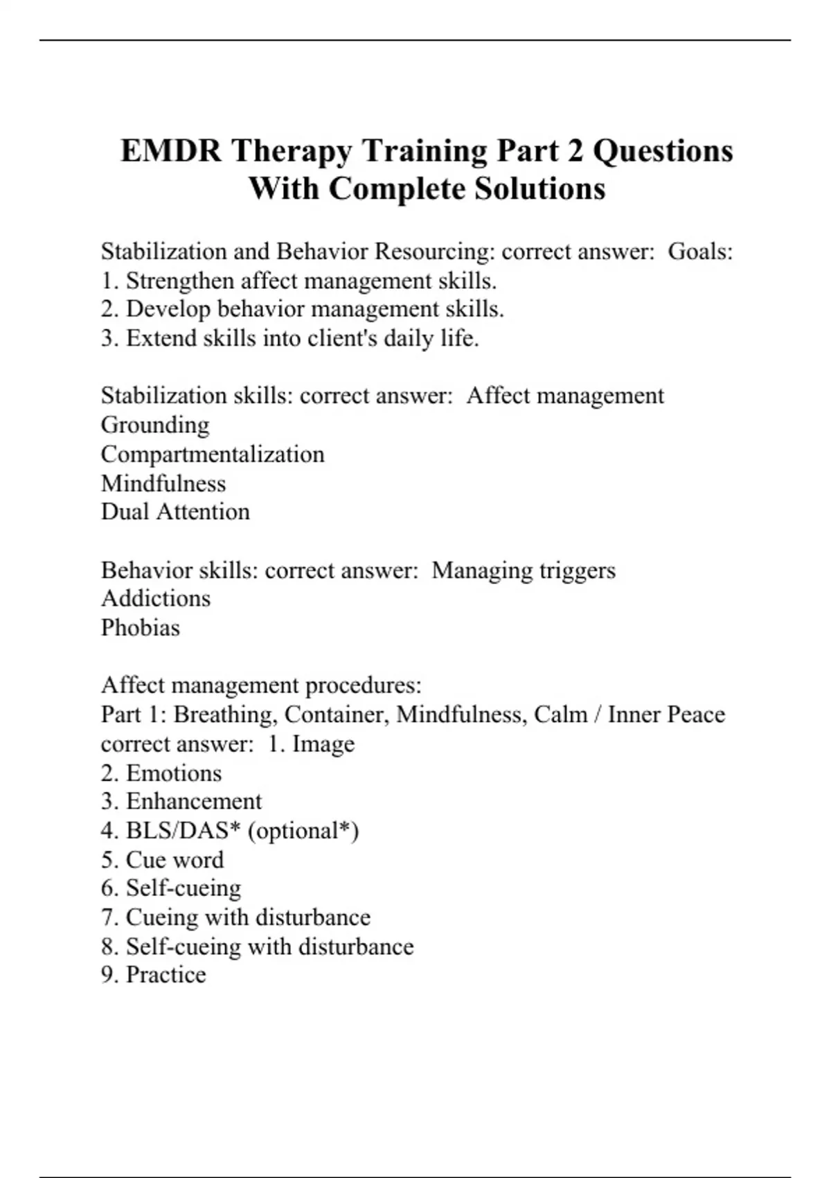 EMDR Therapy Training Part 2 Questions With Complete Solutions - EMDR ...