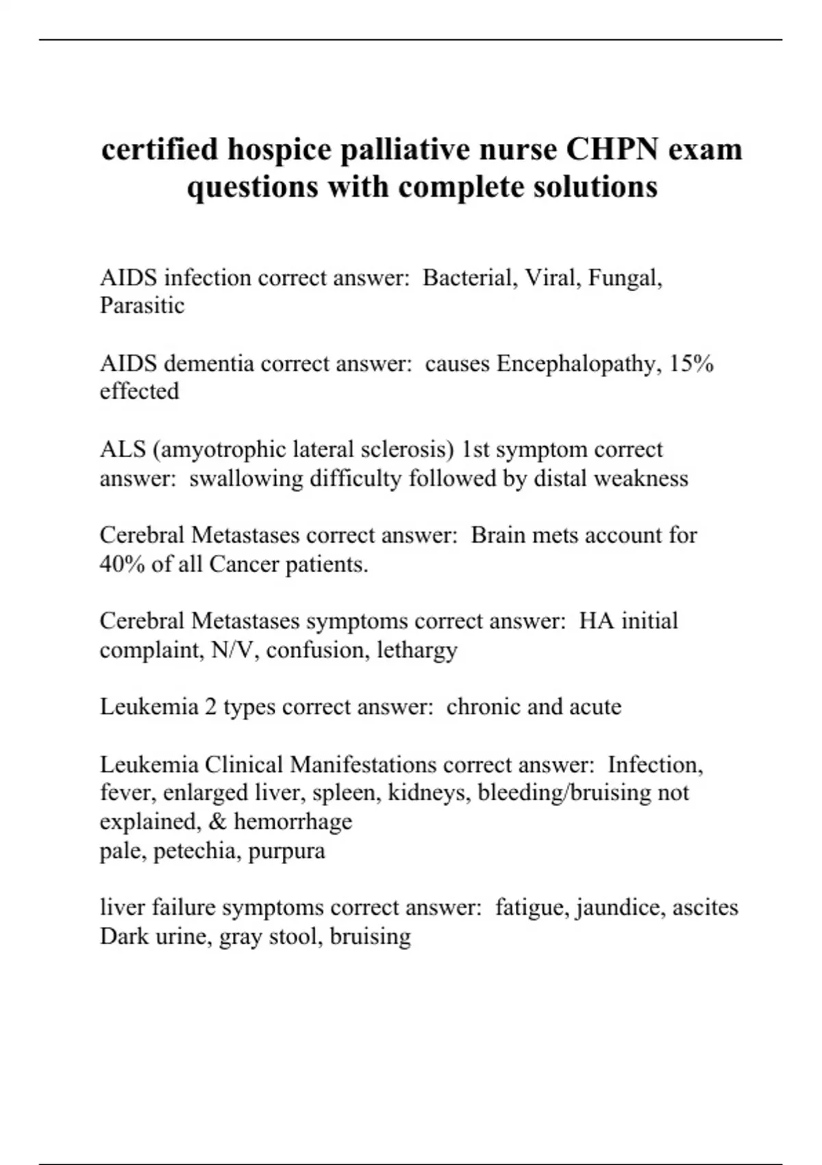 certified hospice palliative nurse CHPN exam questions with complete ...