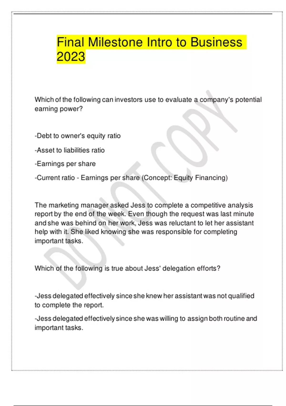 Final Milestone Intro to Business 2023 - Milestone - Stuvia US