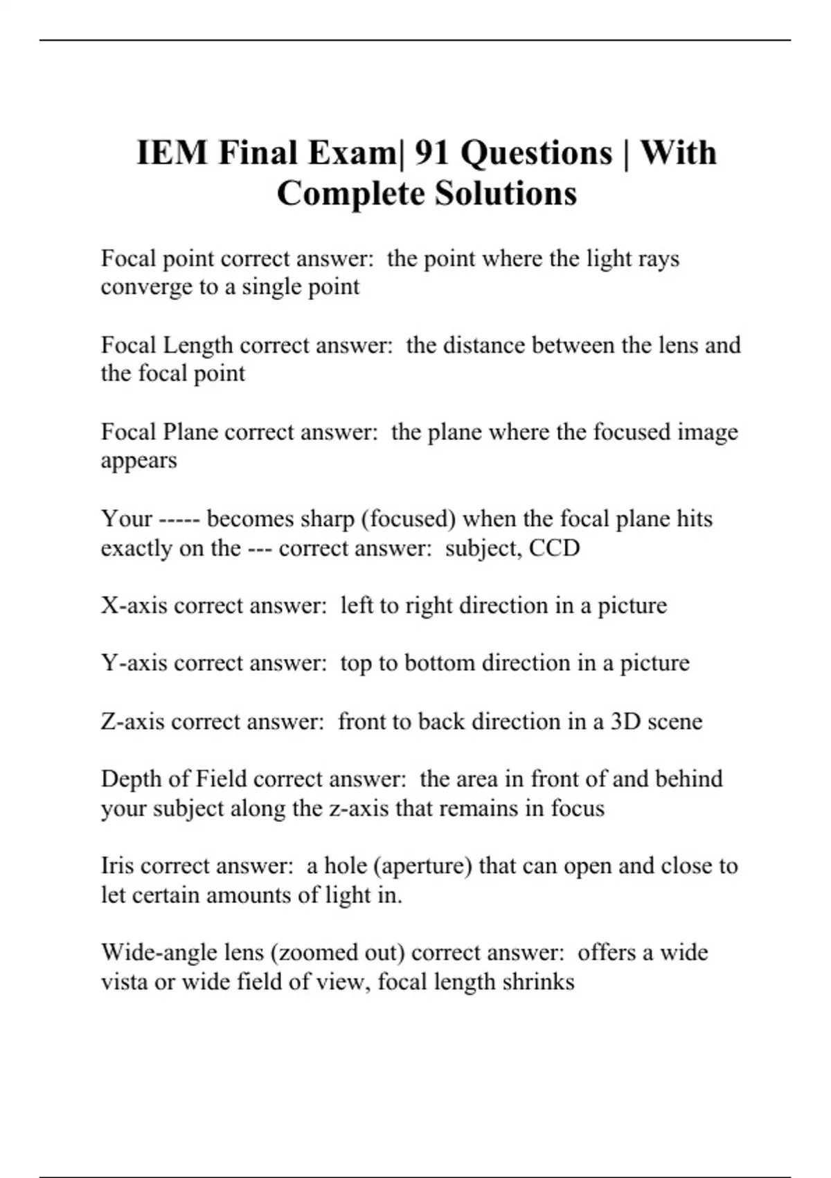 IEM Final Exam| 91 Questions | With Complete Solutions - IEM - Stuvia US