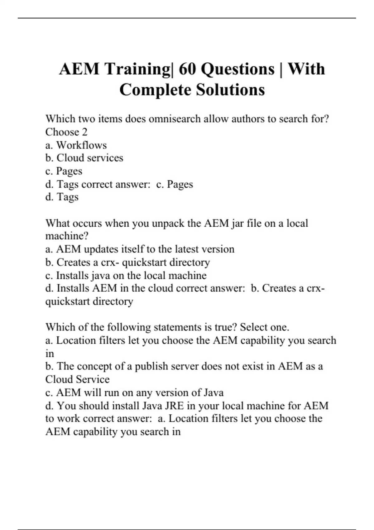 AEM Training| 60 Questions | With Complete Solutions - AEM - Stuvia US