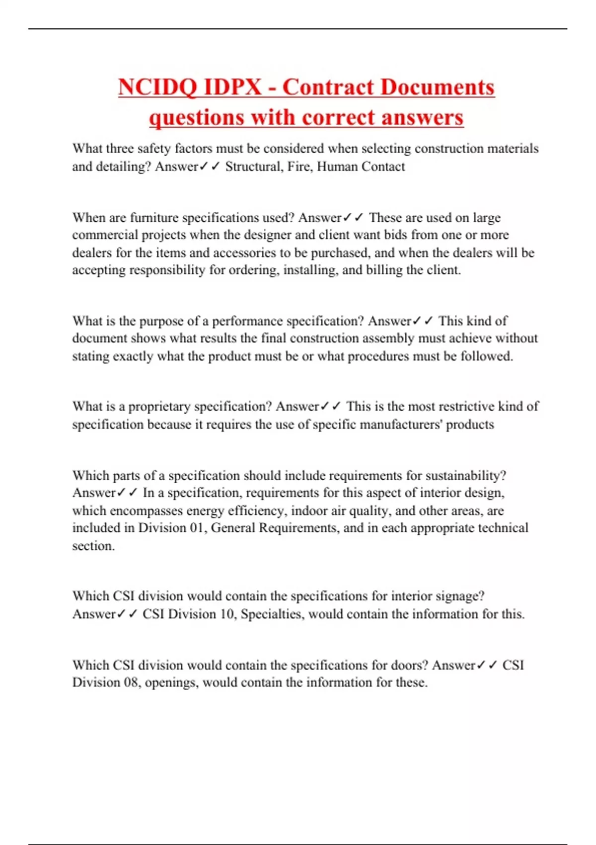 NCIDQ IDPX - Contract Documents questions with correct answers - NCIDQ ...