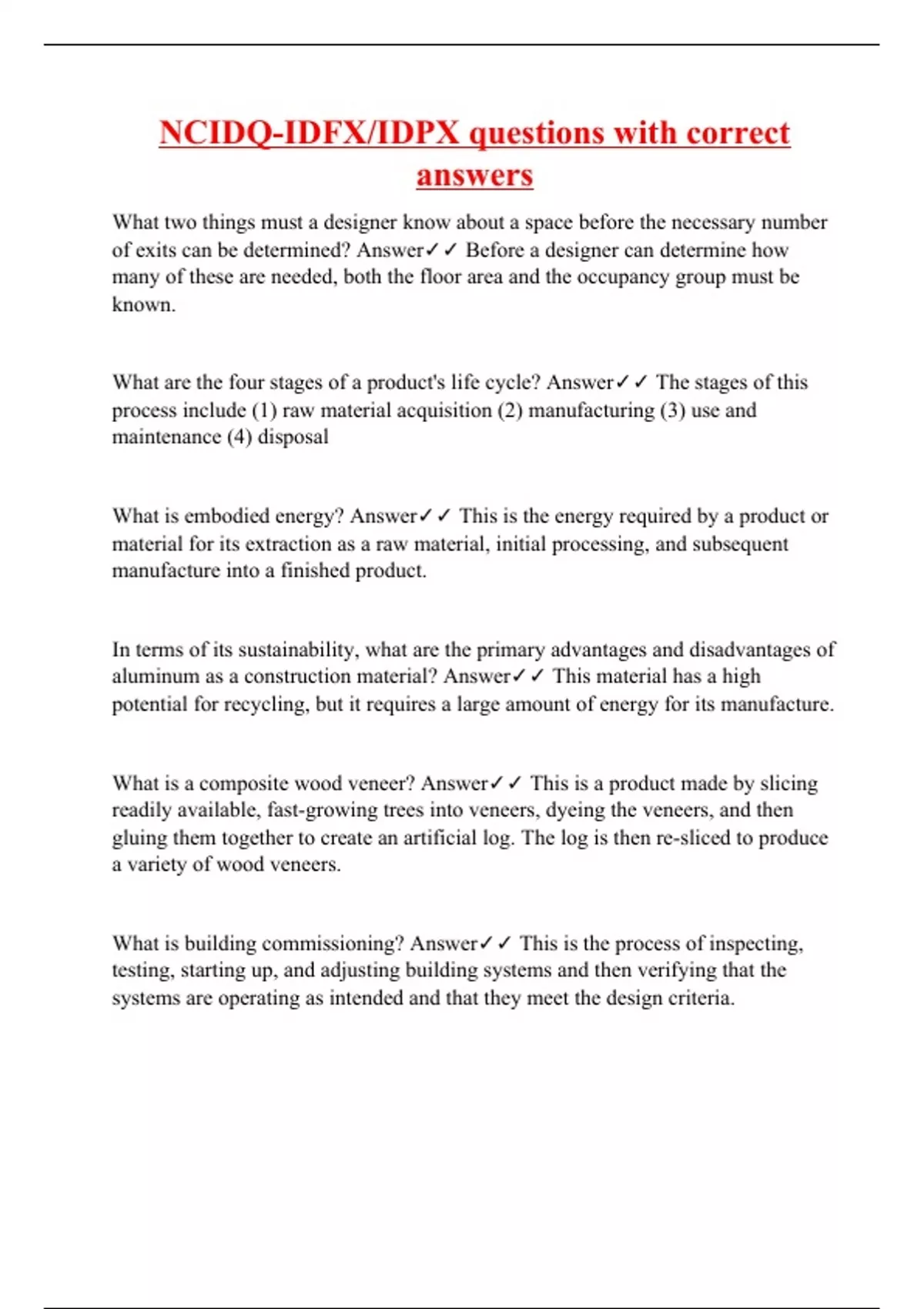 NCIDQ-IDFX/IDPX questions with correct answers - NCIDQ - National ...