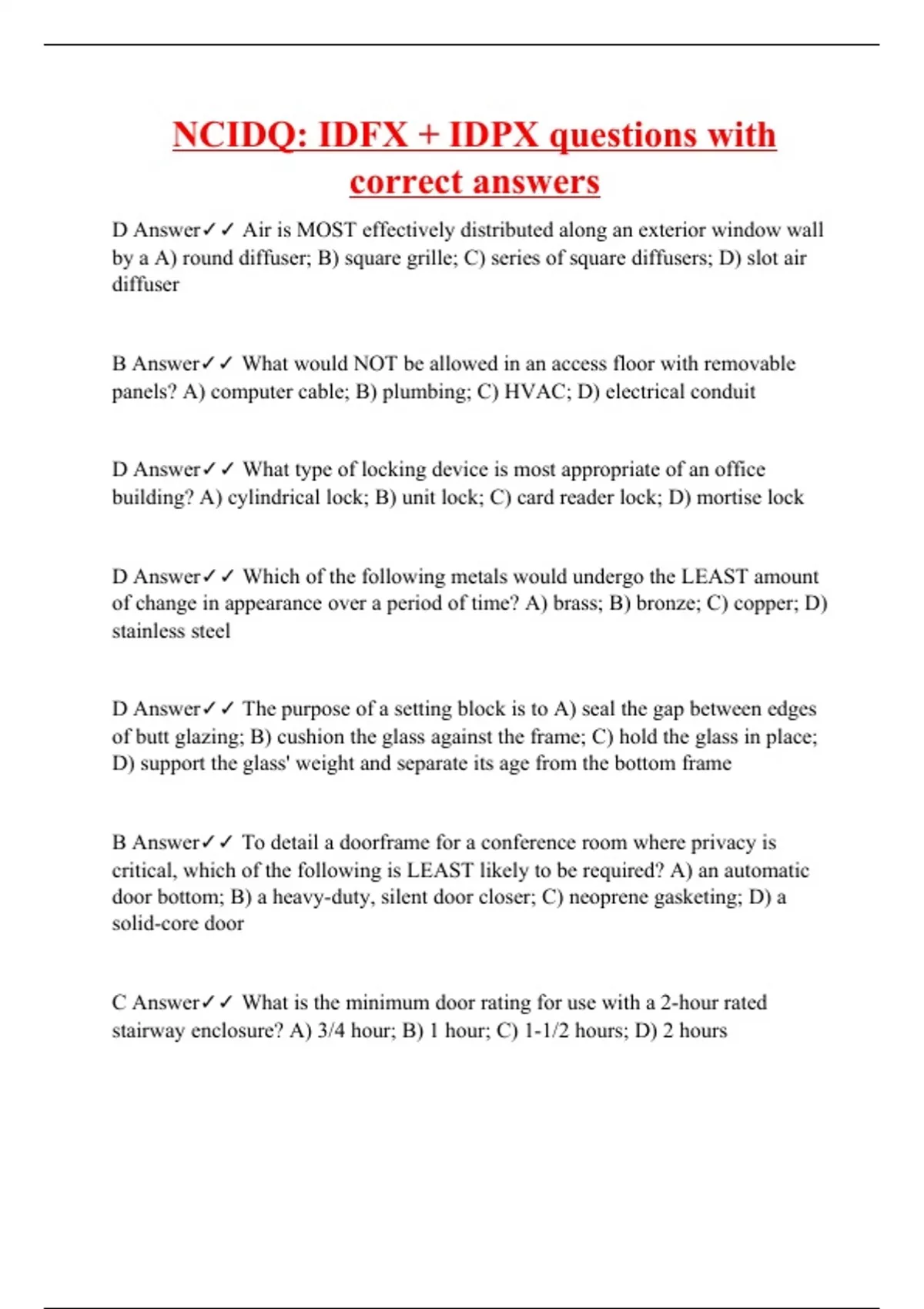 NCIDQ: IDFX + IDPX questions with correct answers - NCIDQ - National ...