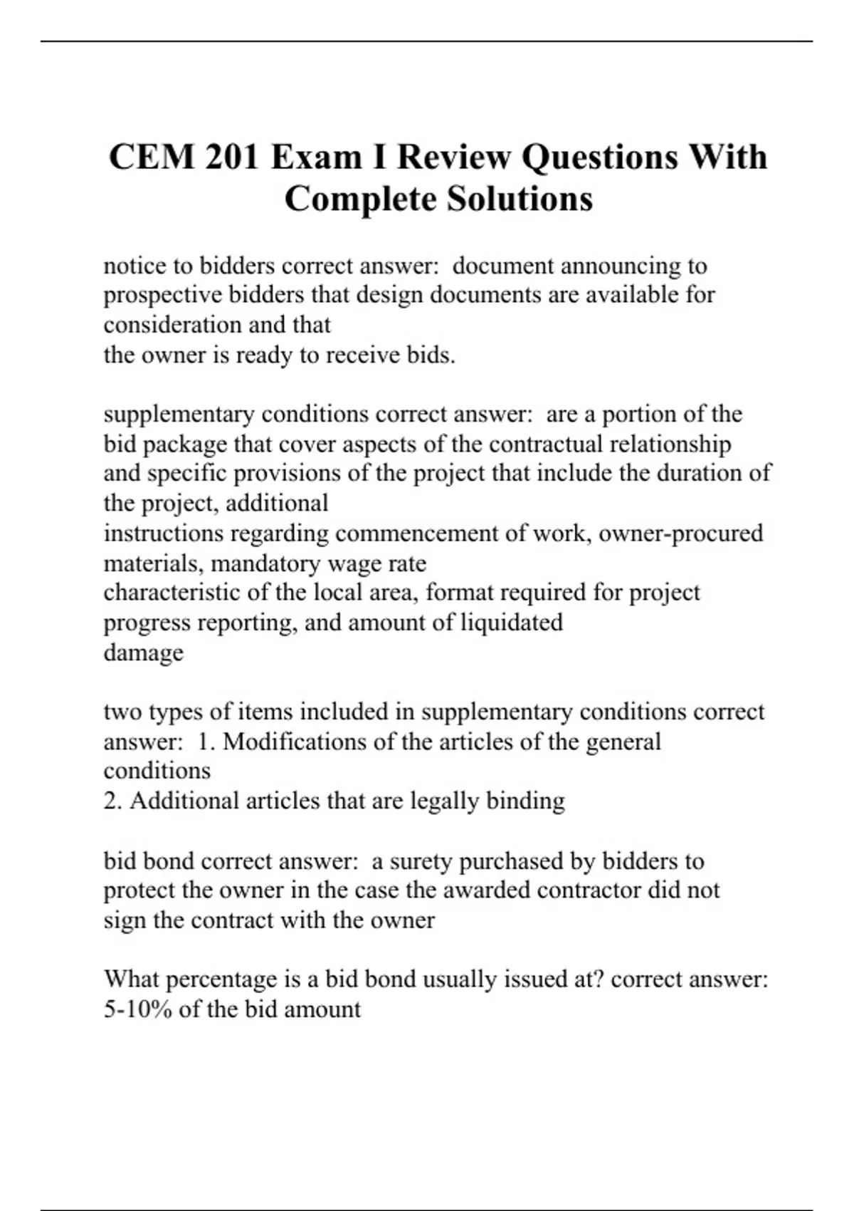 CEM 201 Exam I Review Questions With Complete Solutions - CEM 201 ...