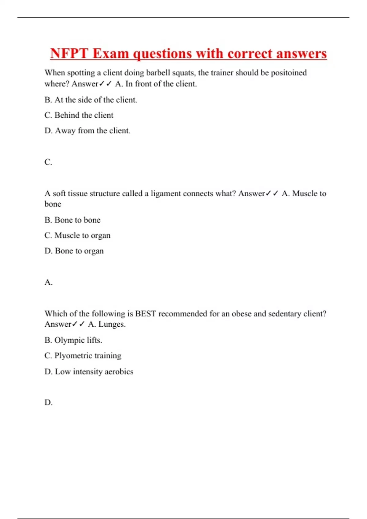 NFPT Exam questions with correct answers - Nfpt - Stuvia US