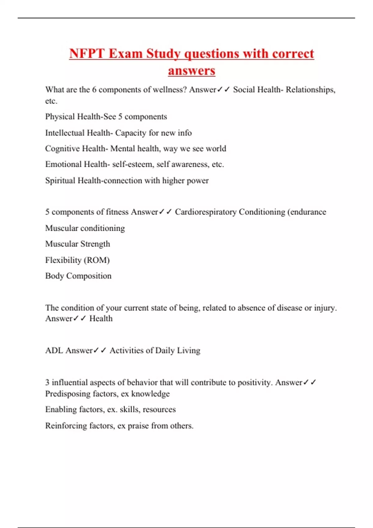 NFPT Exam Study questions with correct answers - Nfpt - Stuvia US